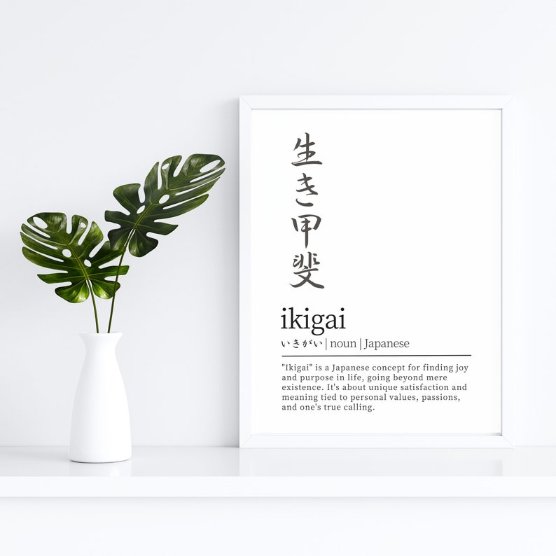 Ikigai Japanese Poster, Ikigai Definition Digital Art, Japanese Quote ...
