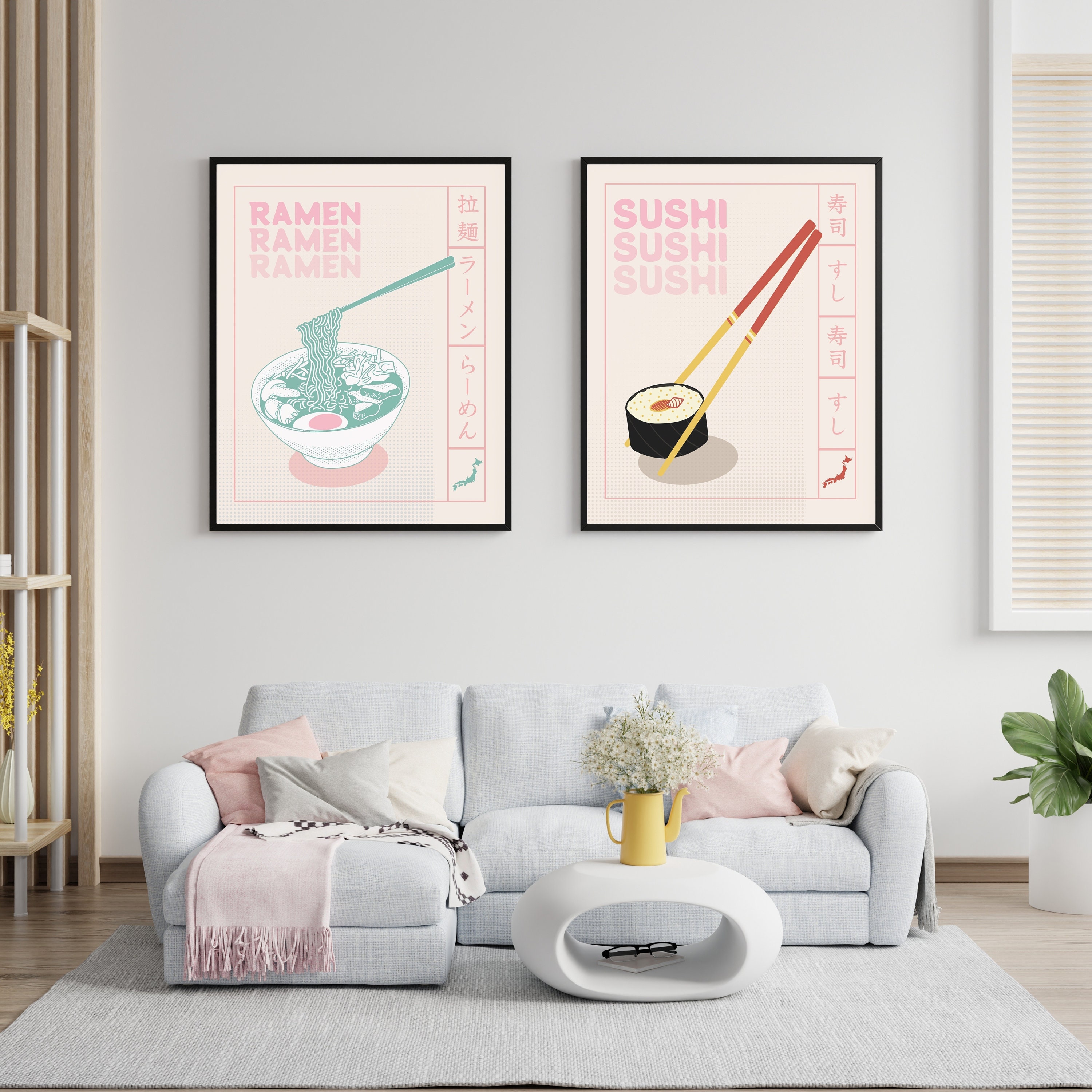 Japanese Ramen and Sushi Poster Set, Japanese Digital Art, Asian Food ...