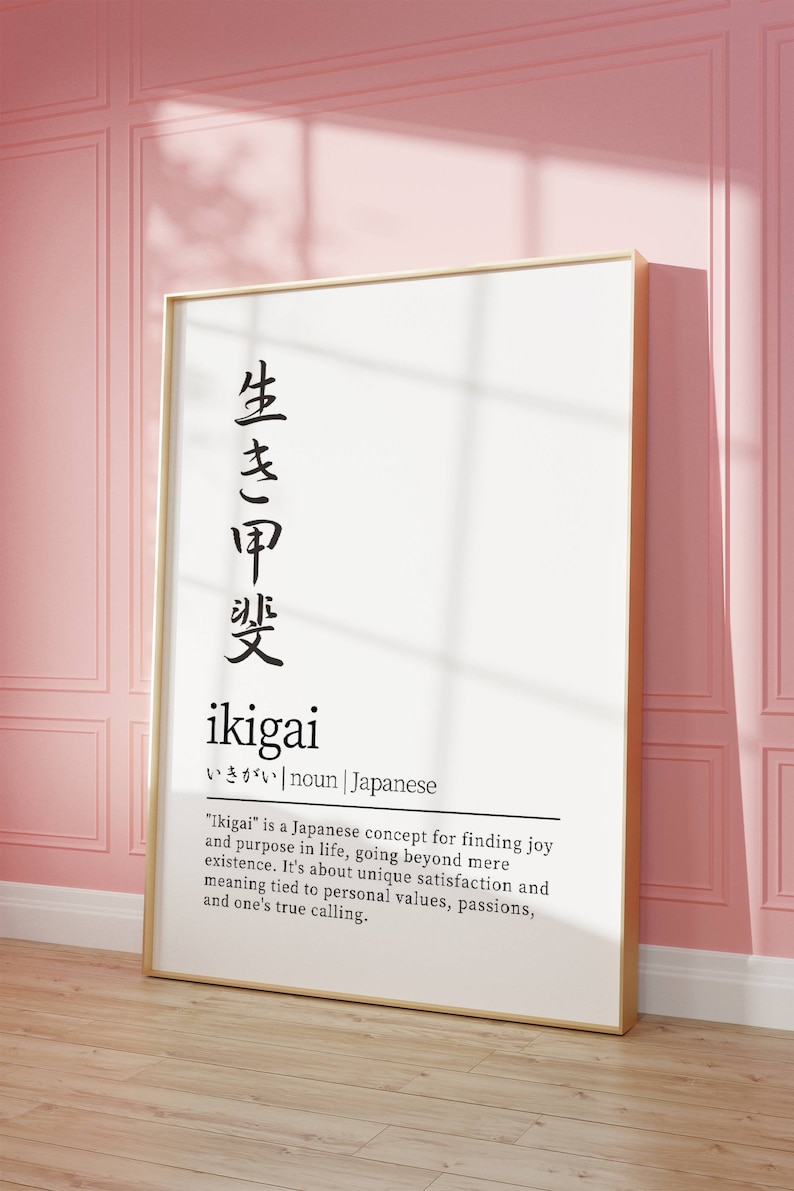 Ikigai Japanese Poster, Ikigai Definition Digital Art, Japanese Quote ...