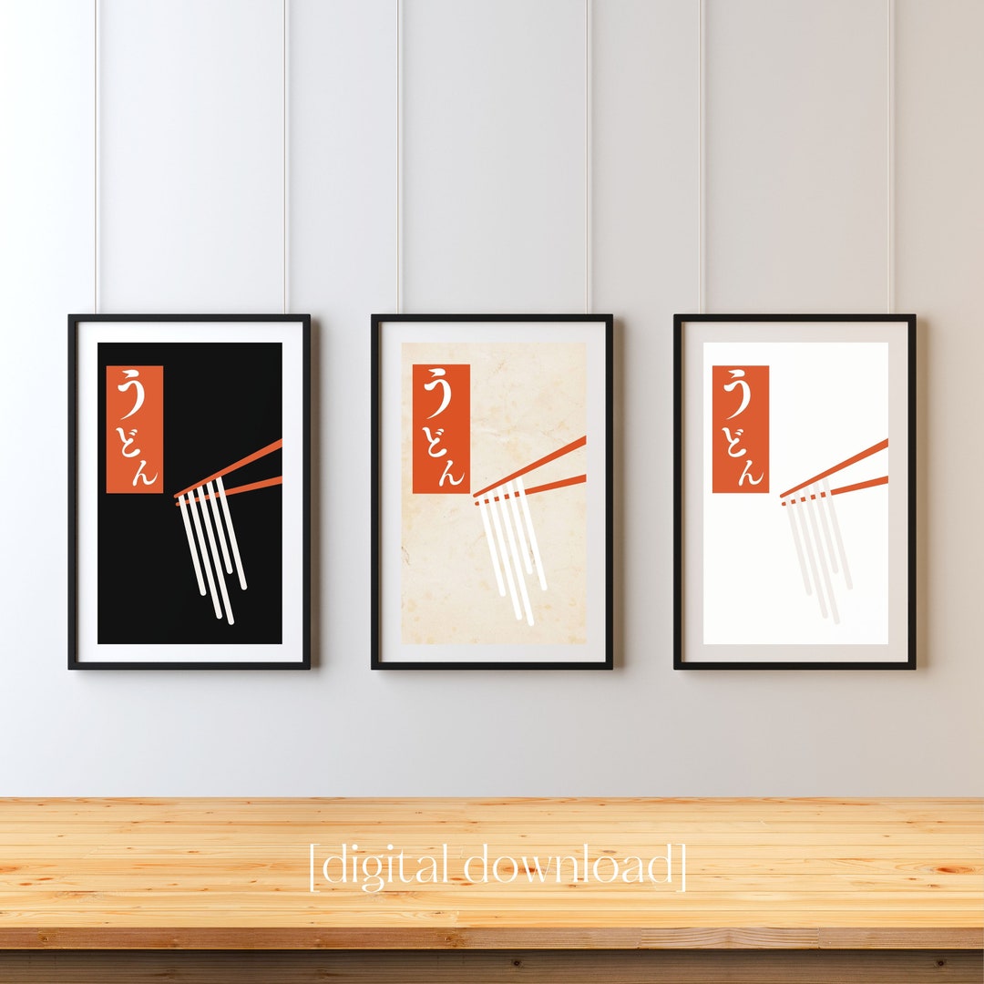 Japanese Udon Poster, Set of 3, Japanese Noodle Kitchen Printable Wall ...