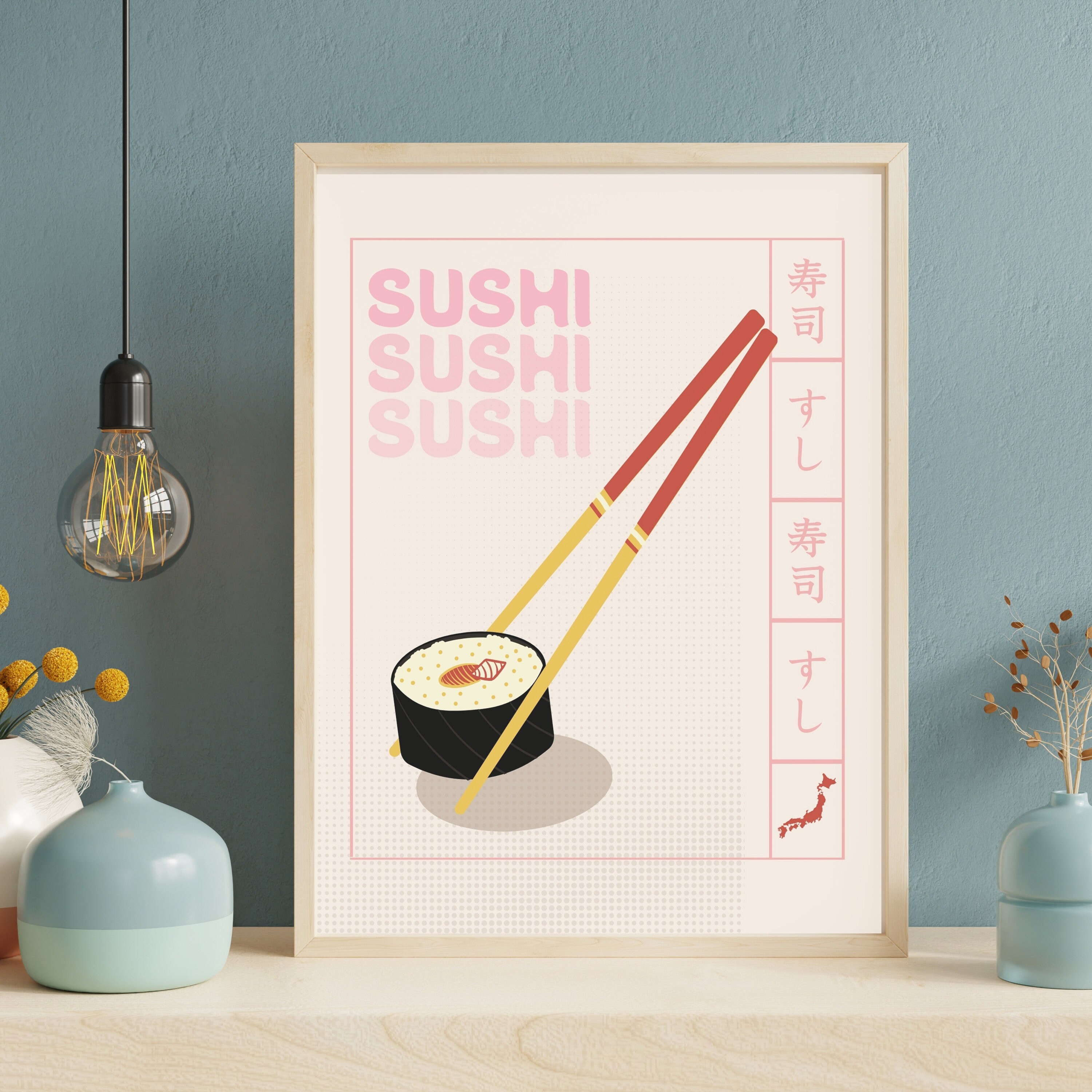 Japanese Ramen and Sushi Poster Set, Japanese Digital Art, Asian Food ...