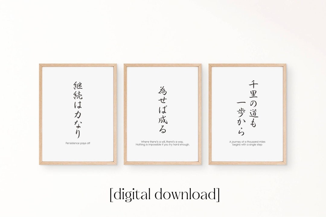 Motivational Phrases in Japanese Digital Art, Printable Set of 3 ...