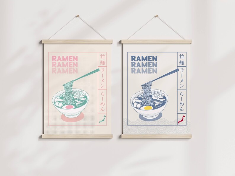 Japanese Ramen Poster, Set of 2, Kitchen Wall Art Set, Asian Noodle ...