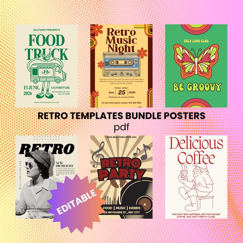 Retro Style Poster Templates, Template Bundle, Graphics Design ...
