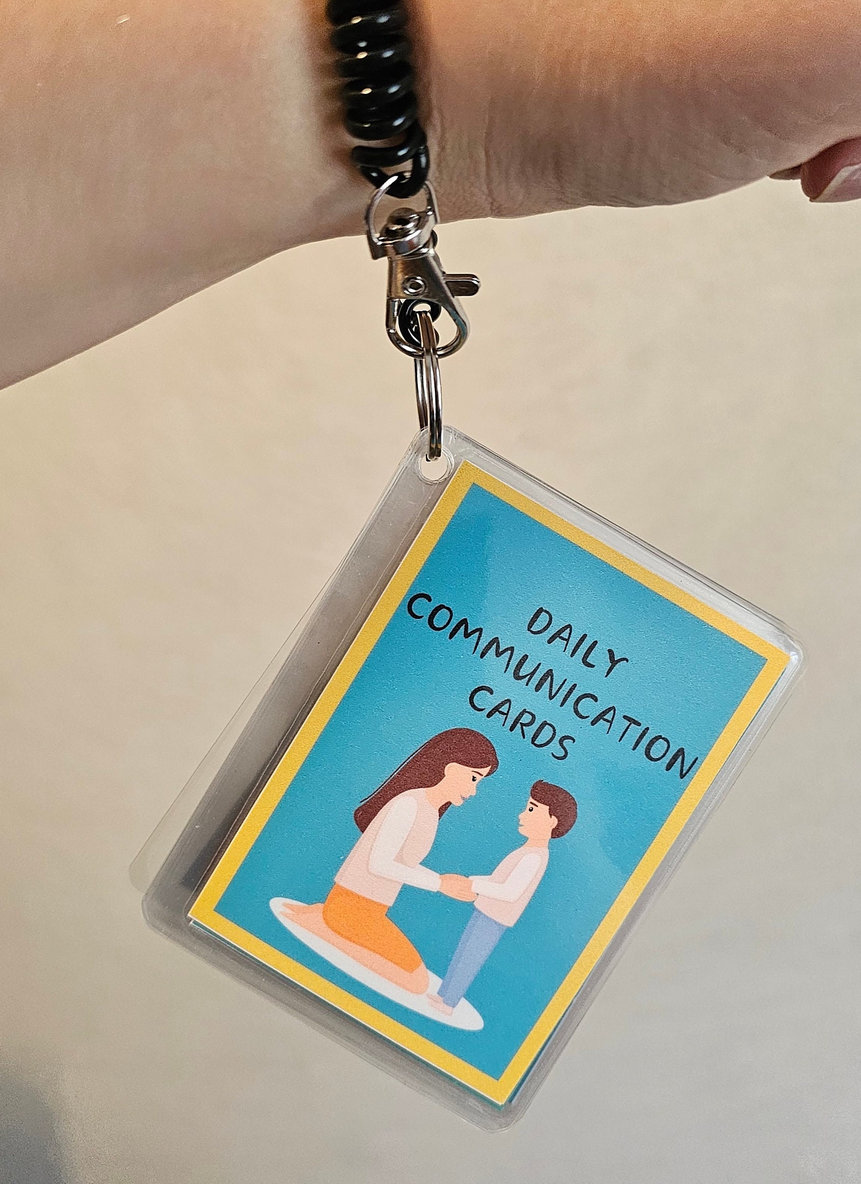 Communication Cards With Retractable Coil Springs Keychain - Etsy