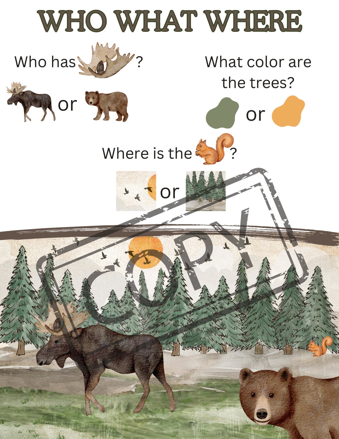 Who What Where Educational Printouts Nature Watercolor - Etsy