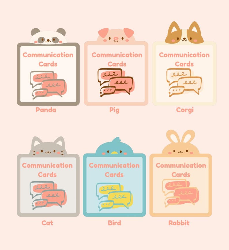 Communication Cards- Cute Animal Designs - Etsy