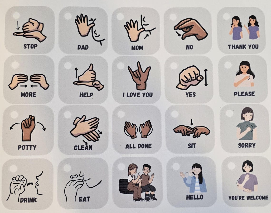 ASL Large Print Communication Cards - Etsy
