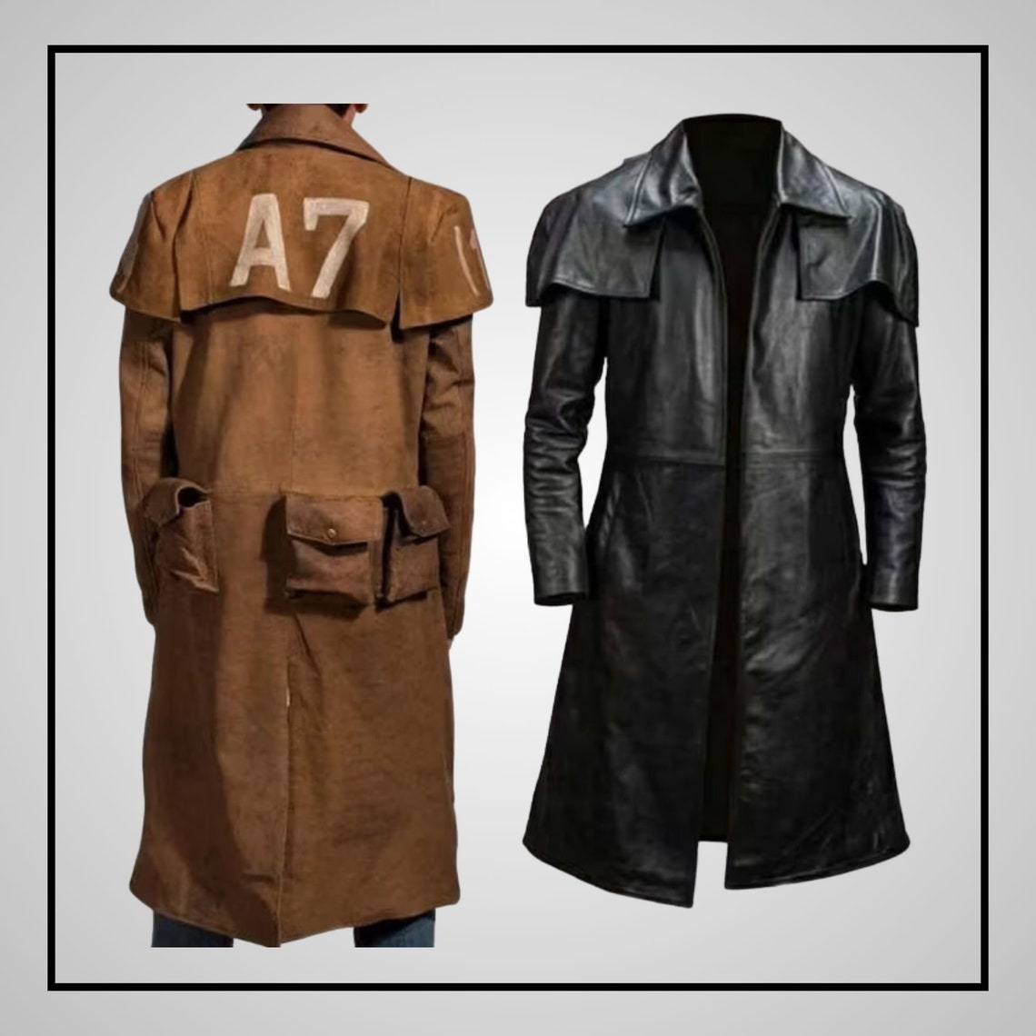 Handmade Inspired NCR Veteran Ranger Coat A7 Duster Brown Long Trench ...