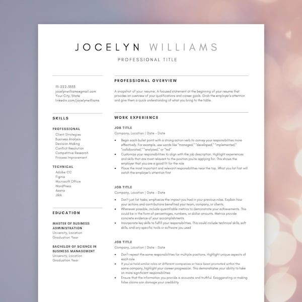Free Resume Template - Etsy