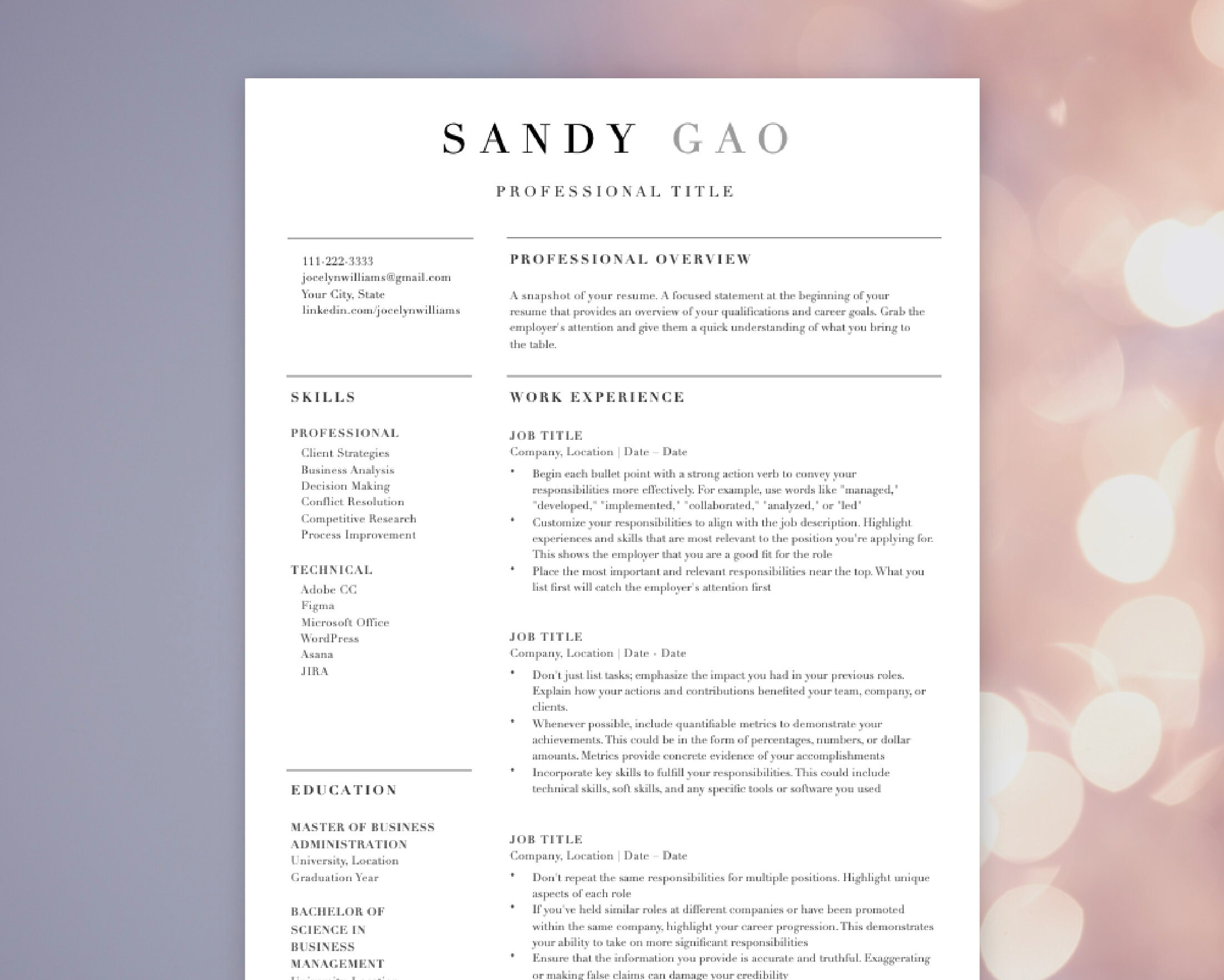 Resume Template for Google Docs, Word and Pages - Etsy