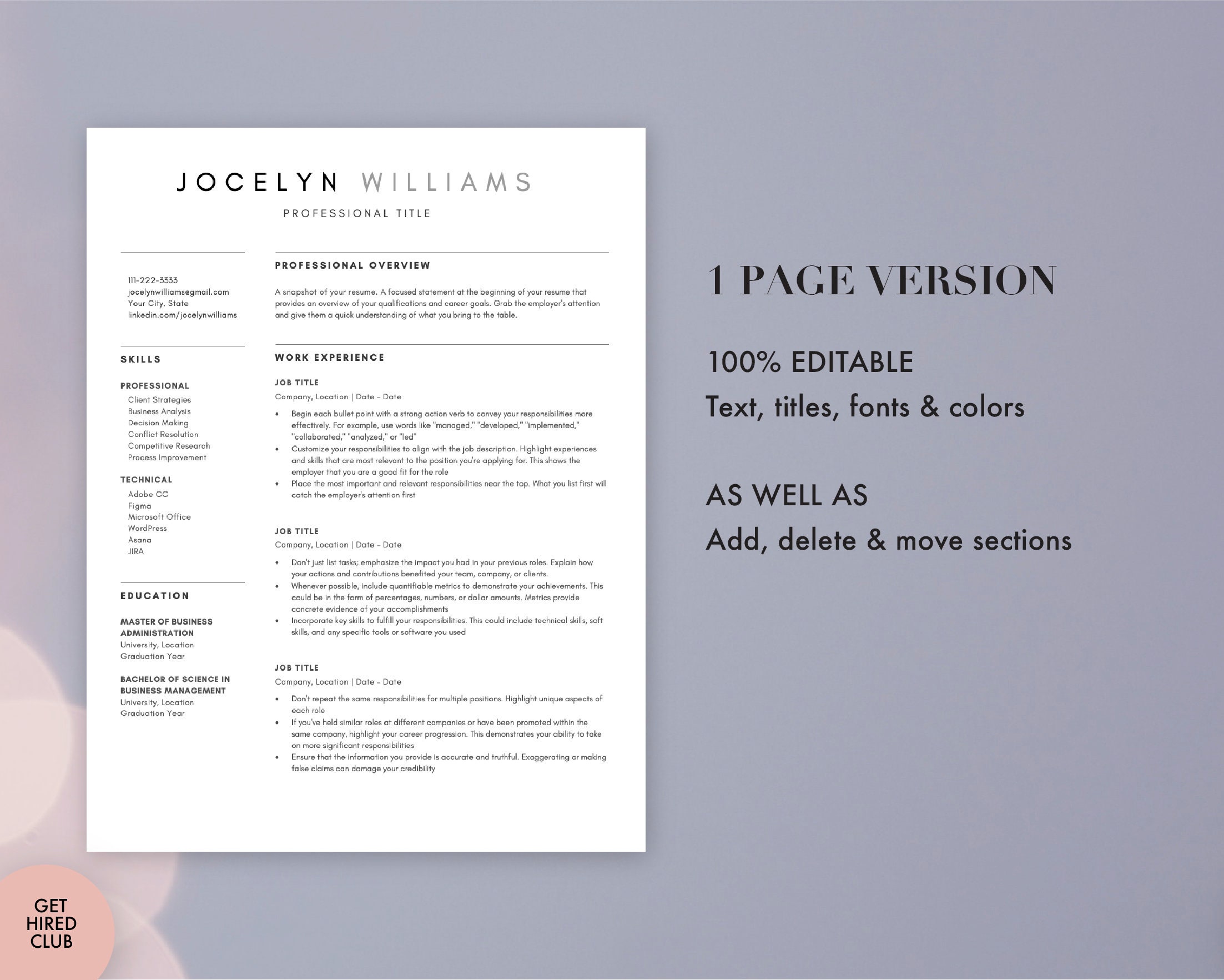 Resume Template 2023 ATS Resume Template for Google Docs, Word and ...