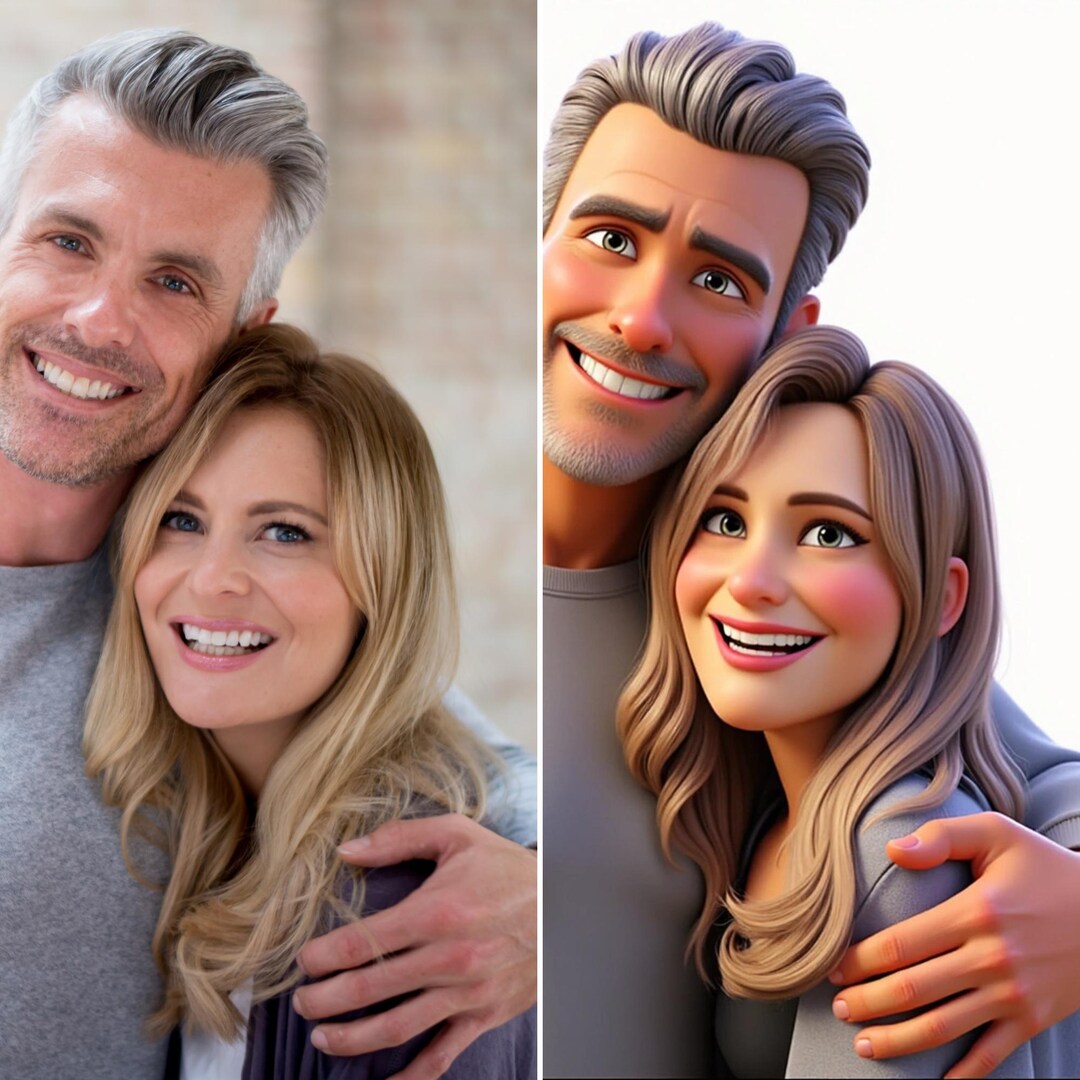 Custom Cartoon Couple Portrait From Photo, Cartoon Style Portrait ...