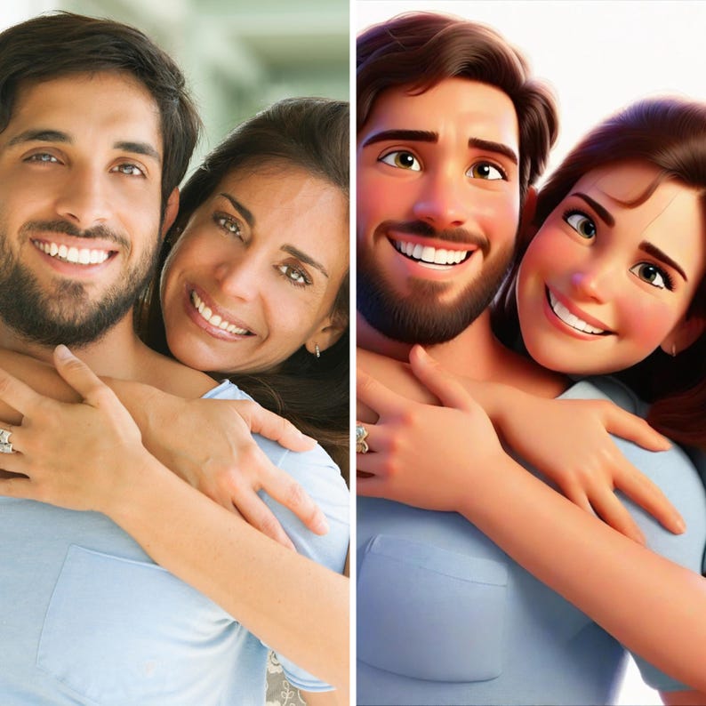 Custom Cartoon Couple Portrait From Photo, Cartoon Style Portrait ...