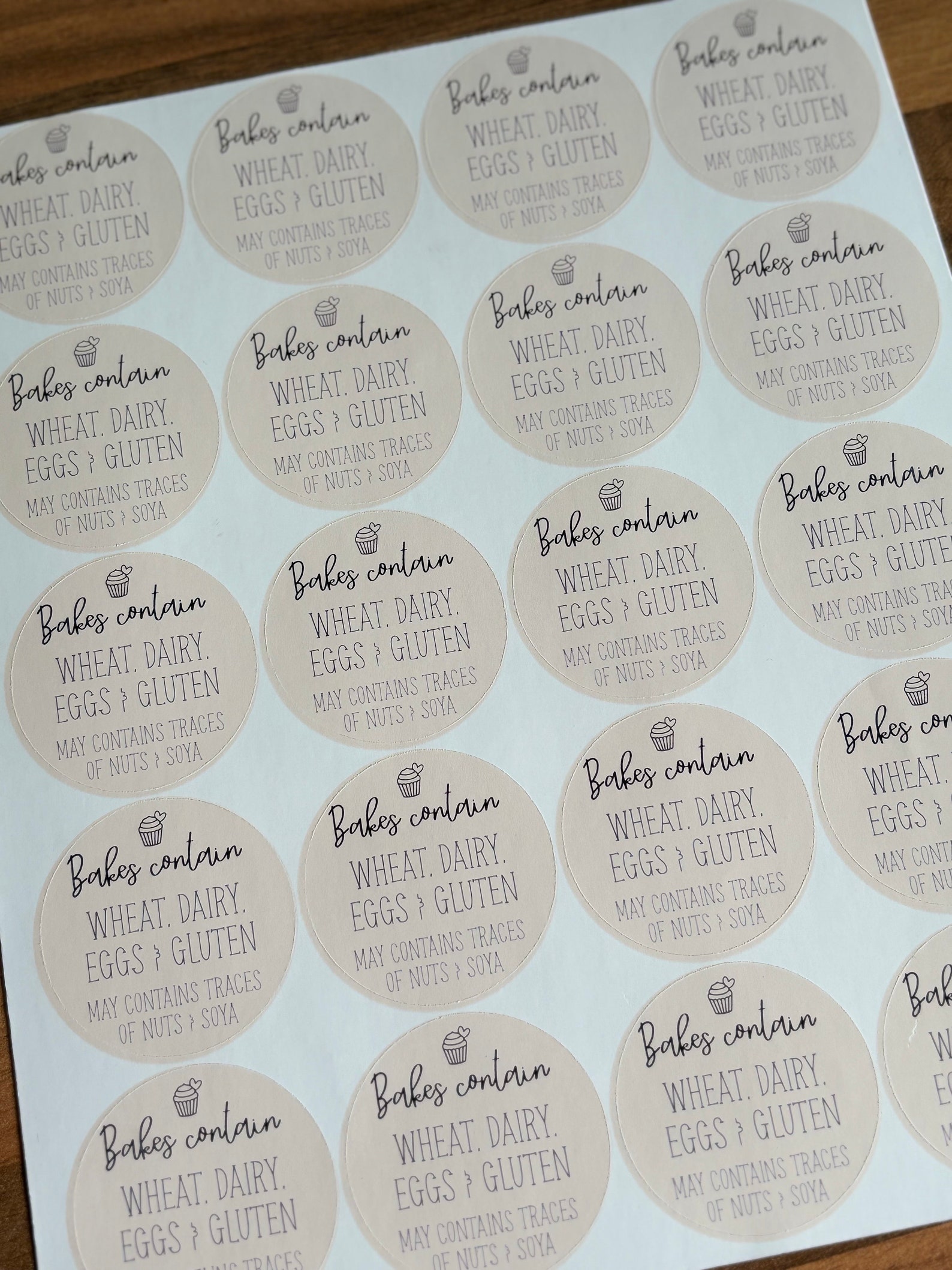 Allergen Labels for Bakers Cupcake Logo Stickers for Bakers May Contain ...