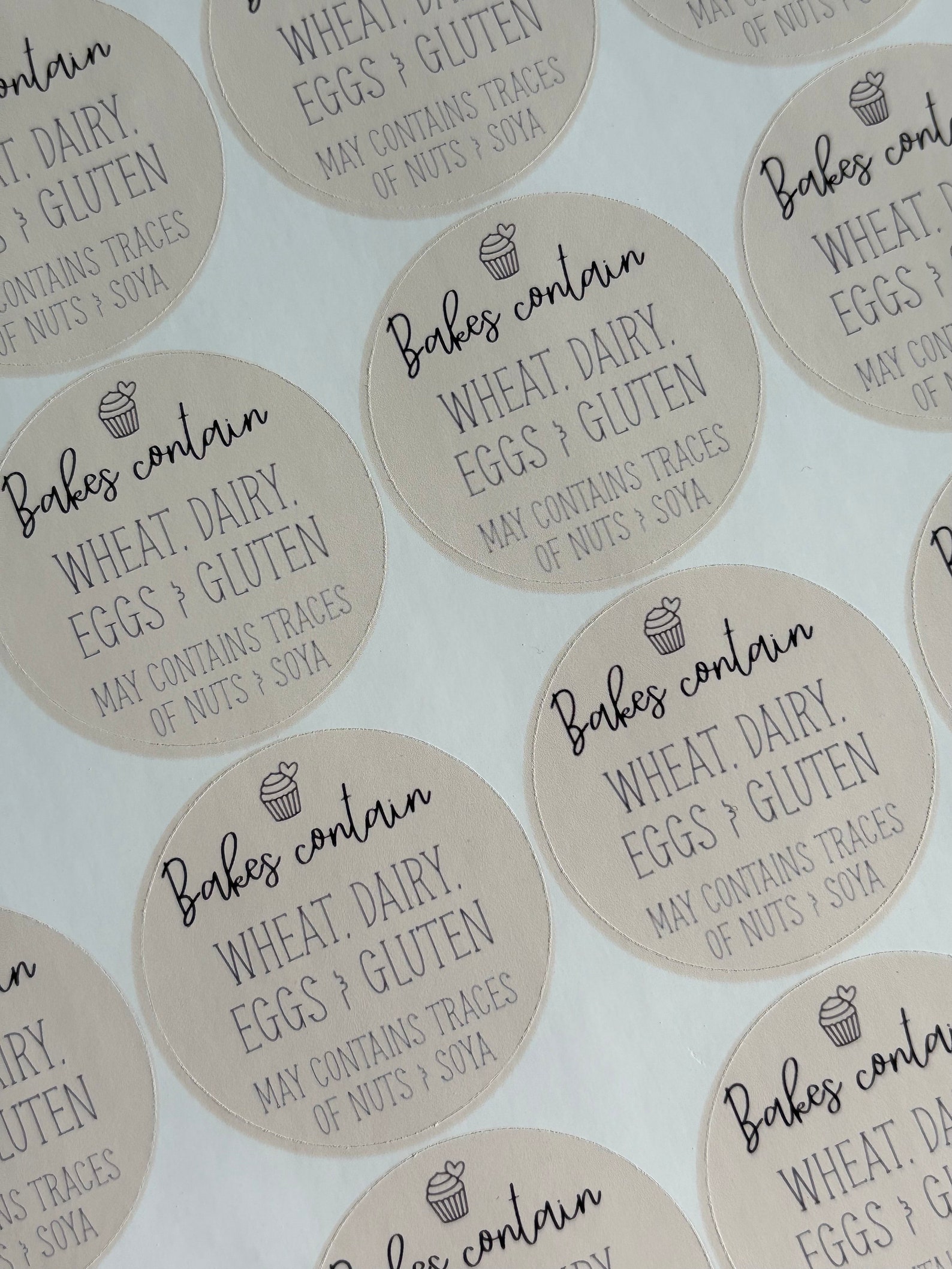 Allergen Labels for Bakers Cupcake Logo Stickers for Bakers May Contain ...