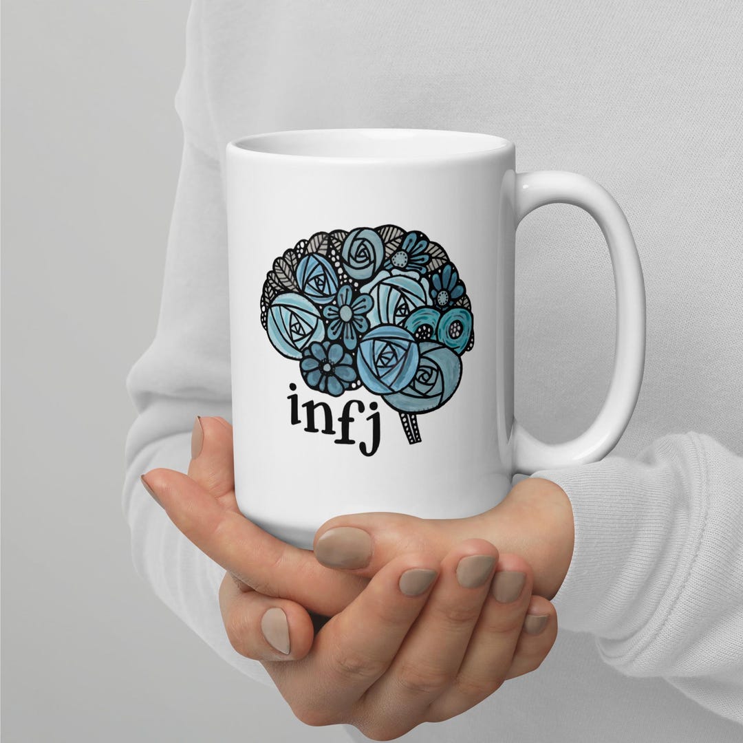 INFJ White Ceramic Mug | MBTI Myers-briggs Introvert | Blue Floral ...