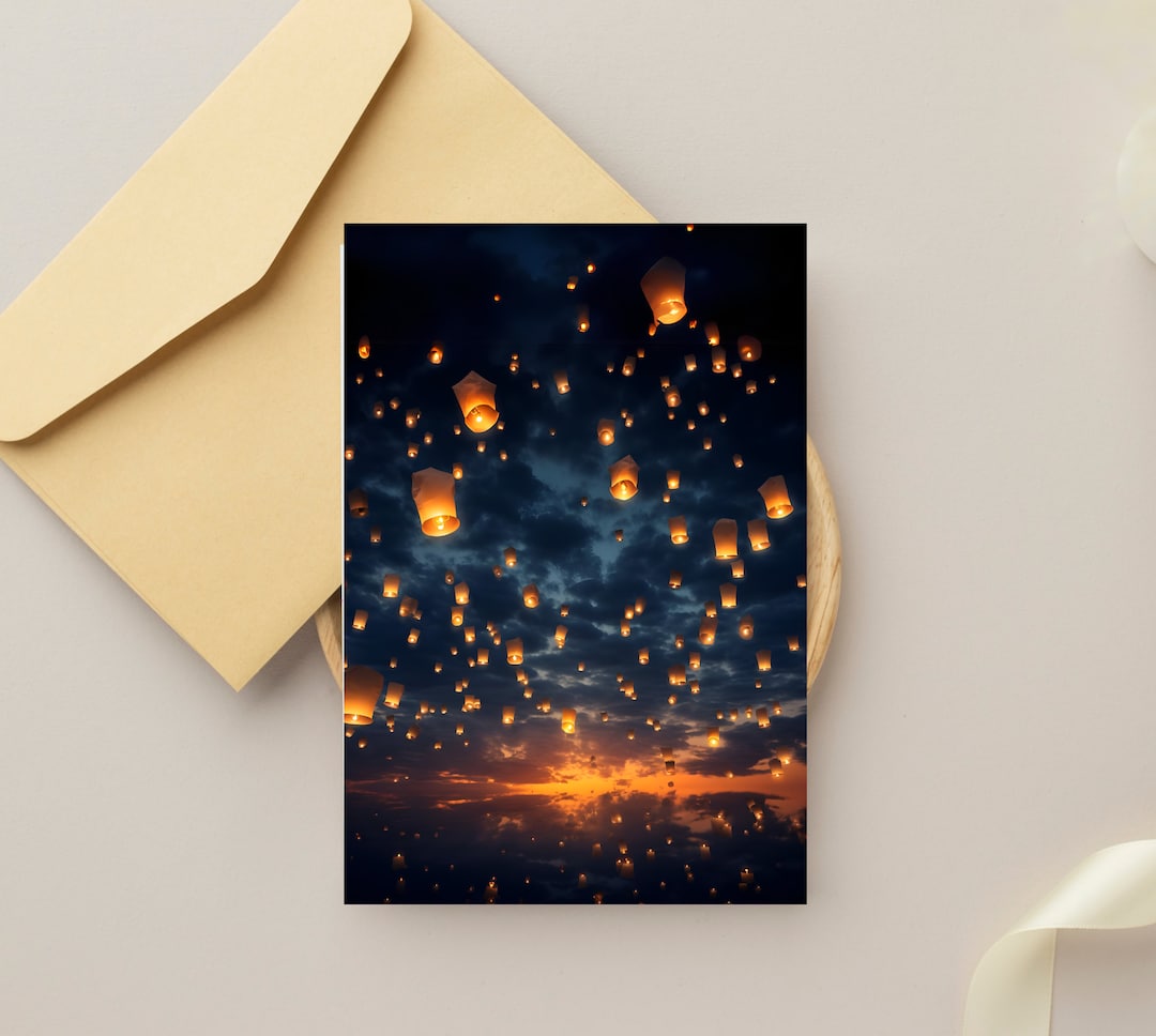 Sky Lanterns Postcard, Printable Inspirational Greeting Card (digital ...