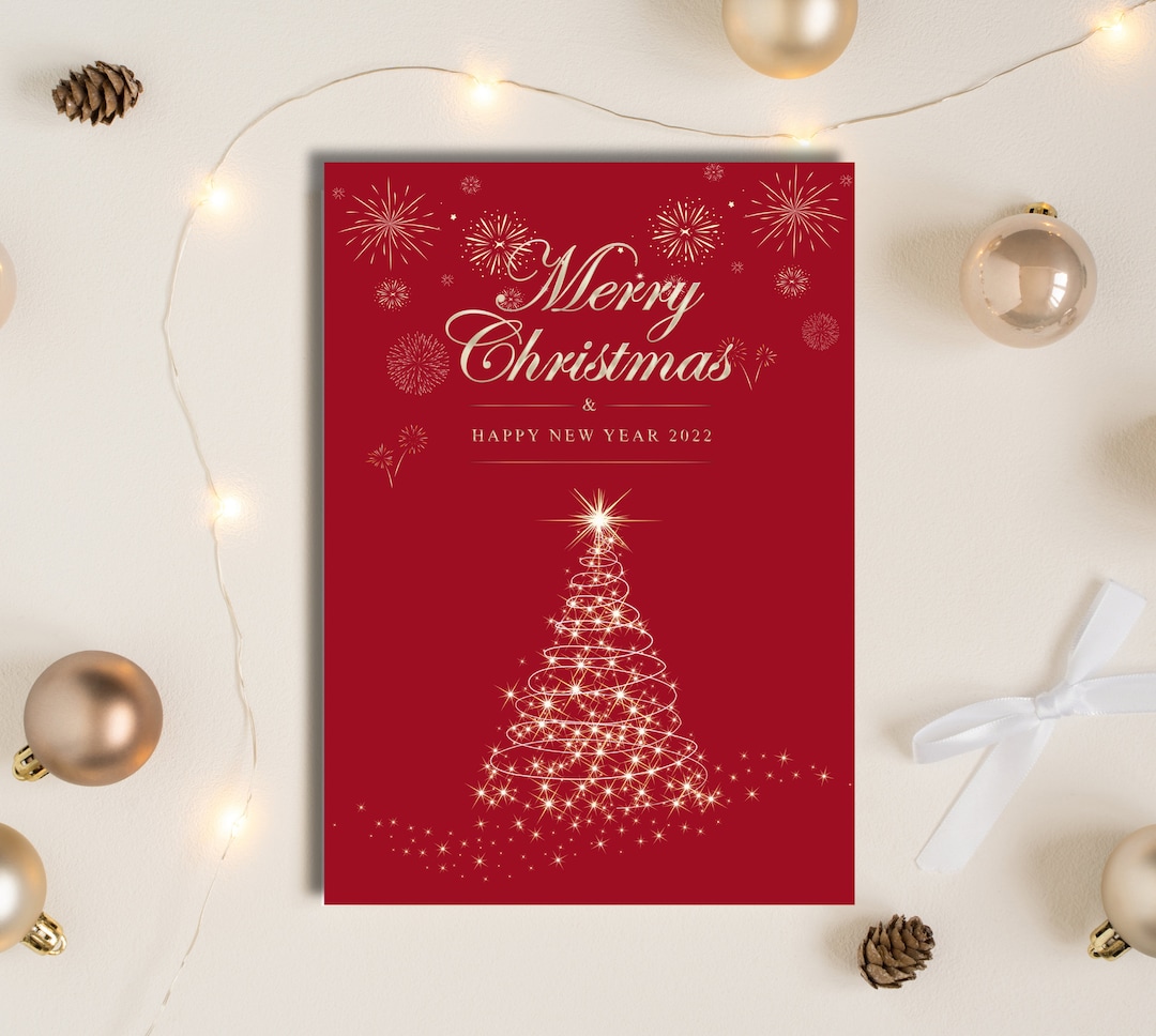 Printable Merry Christmas and Happy New Year Card - Etsy
