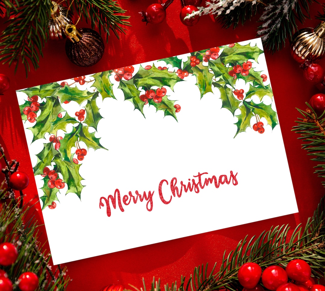 Printable Merry Christmas Card Featuring Mistletoes, Digital Download ...