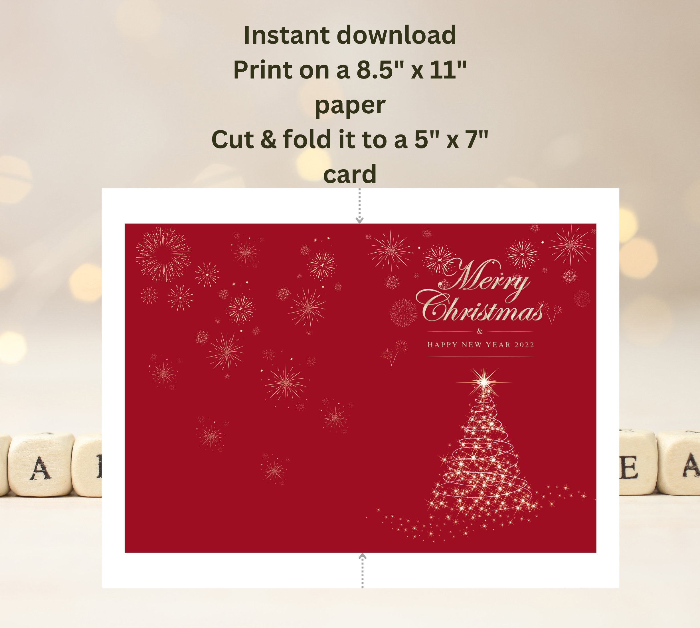 Printable Merry Christmas and Happy New Year Card - Etsy