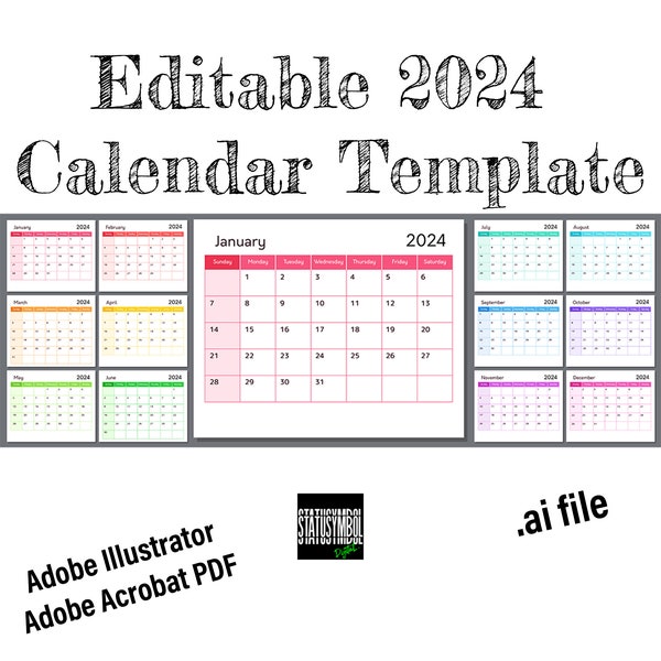 Illustrator Calendar Template 2024 - Etsy