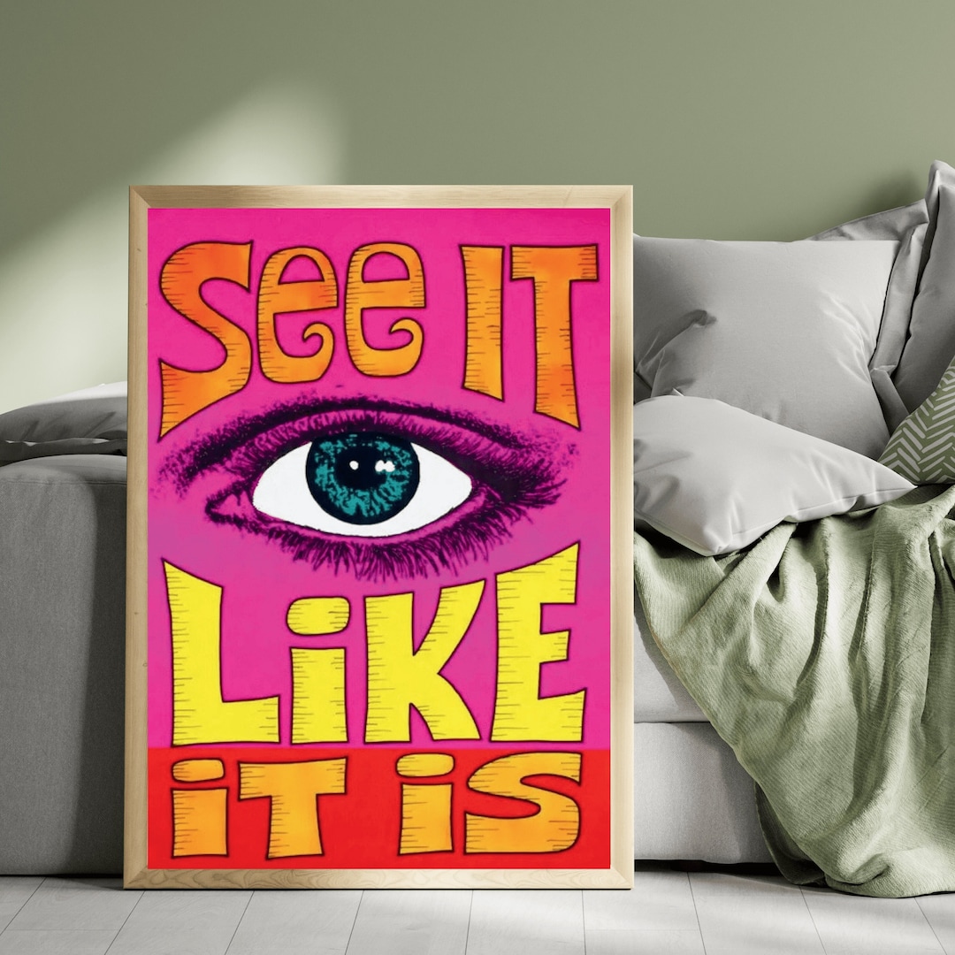 Techno-inspired Poster Vivid Yellow, Pink, and Red Eye Design With Ecstasy Pupil Effect Wall Art ...