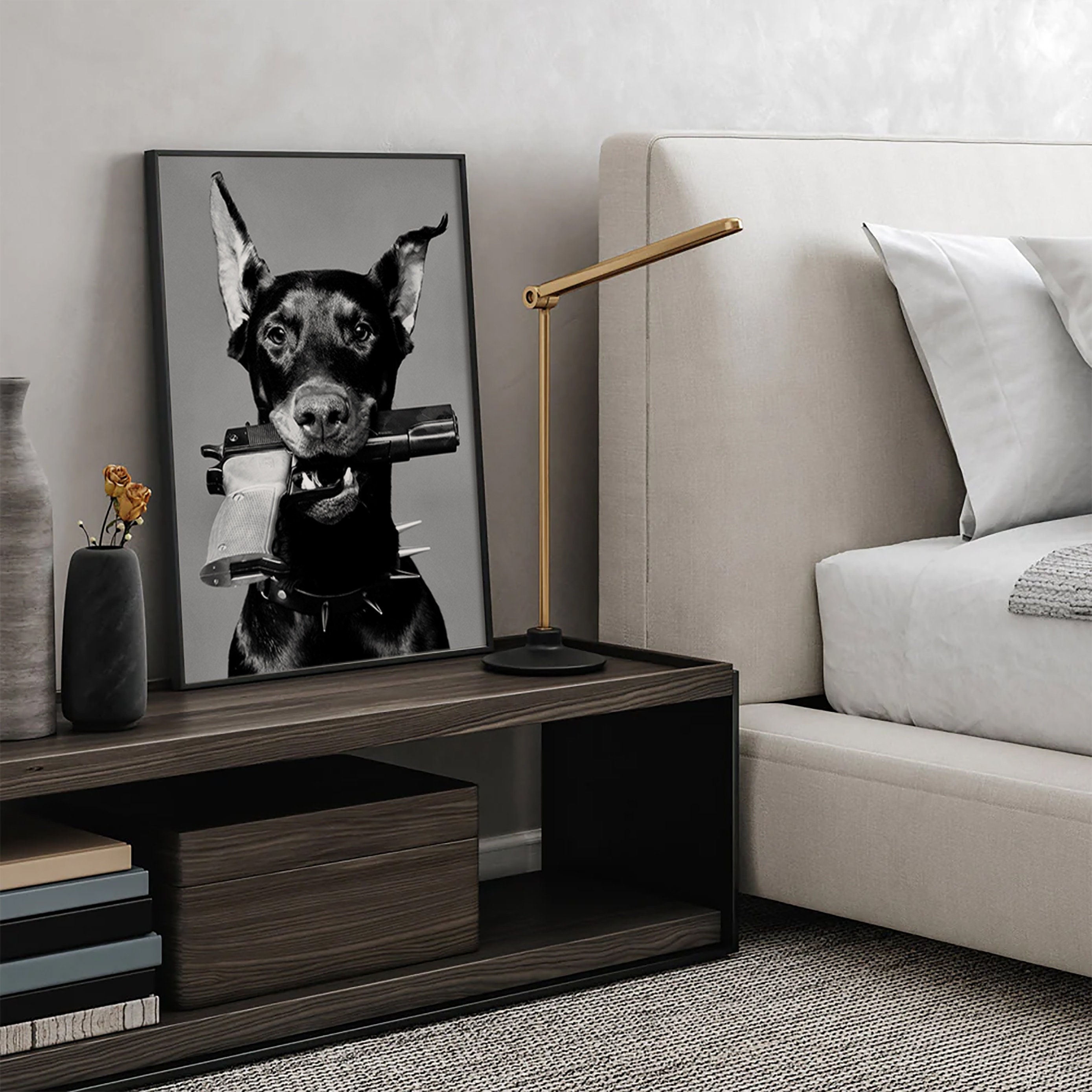 Doberman With Gun Print, Hypebeast Poster, Doberman Gun Print, Doberman ...