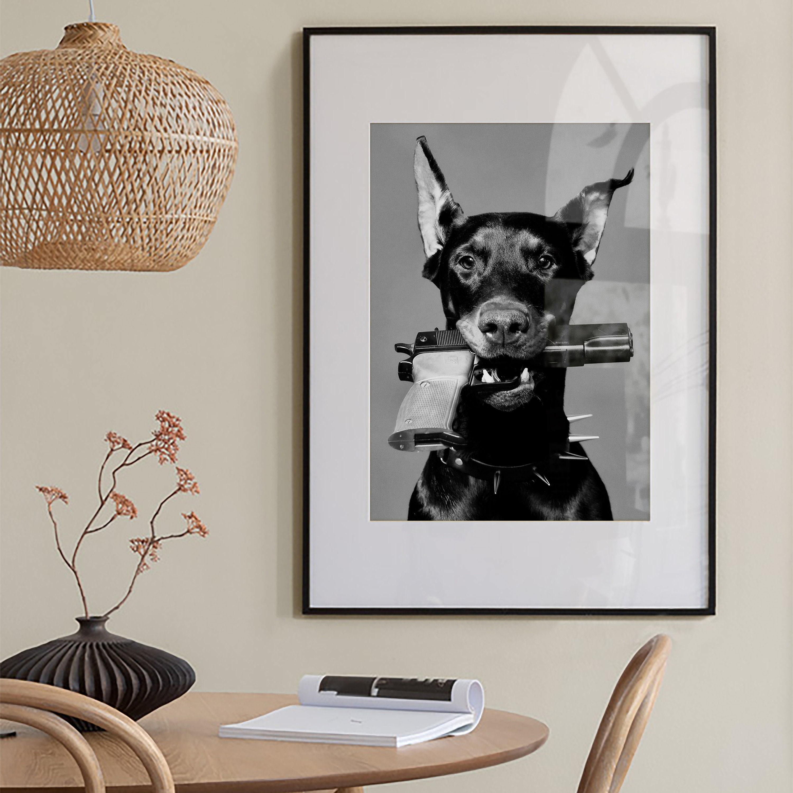 Doberman With Gun Print, Hypebeast Poster, Doberman Gun Print, Doberman ...