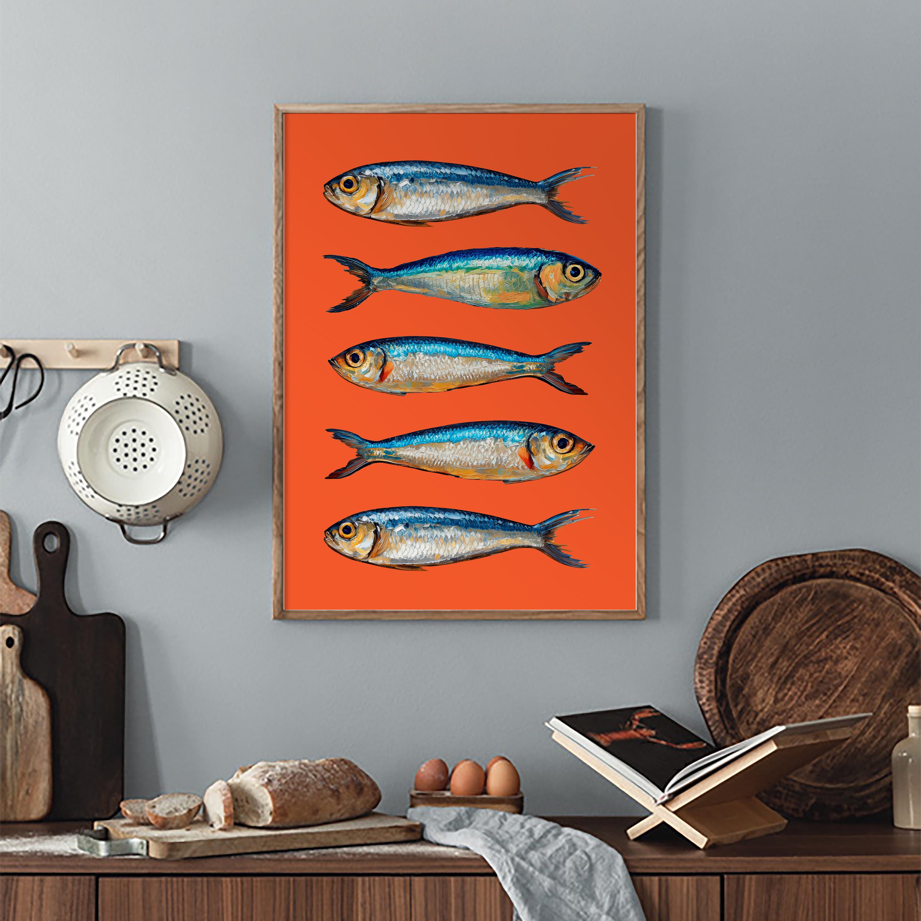Sardines Poster, Orange Sardines Print, Orange Kitchen Decor, Fish ...