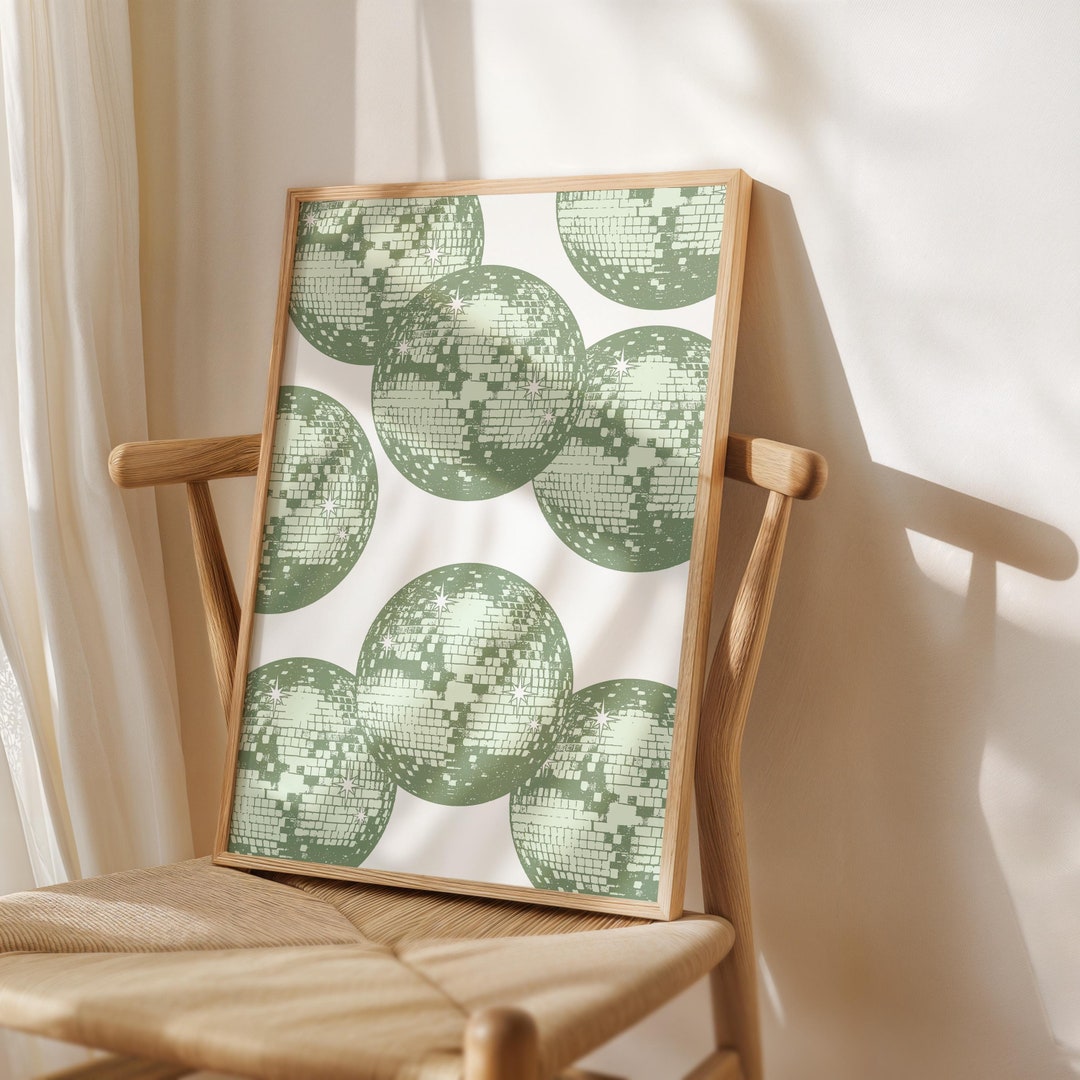 Disco Ball Poster, Sage Green, Disco Ball, Disco Ball Print, Party ...