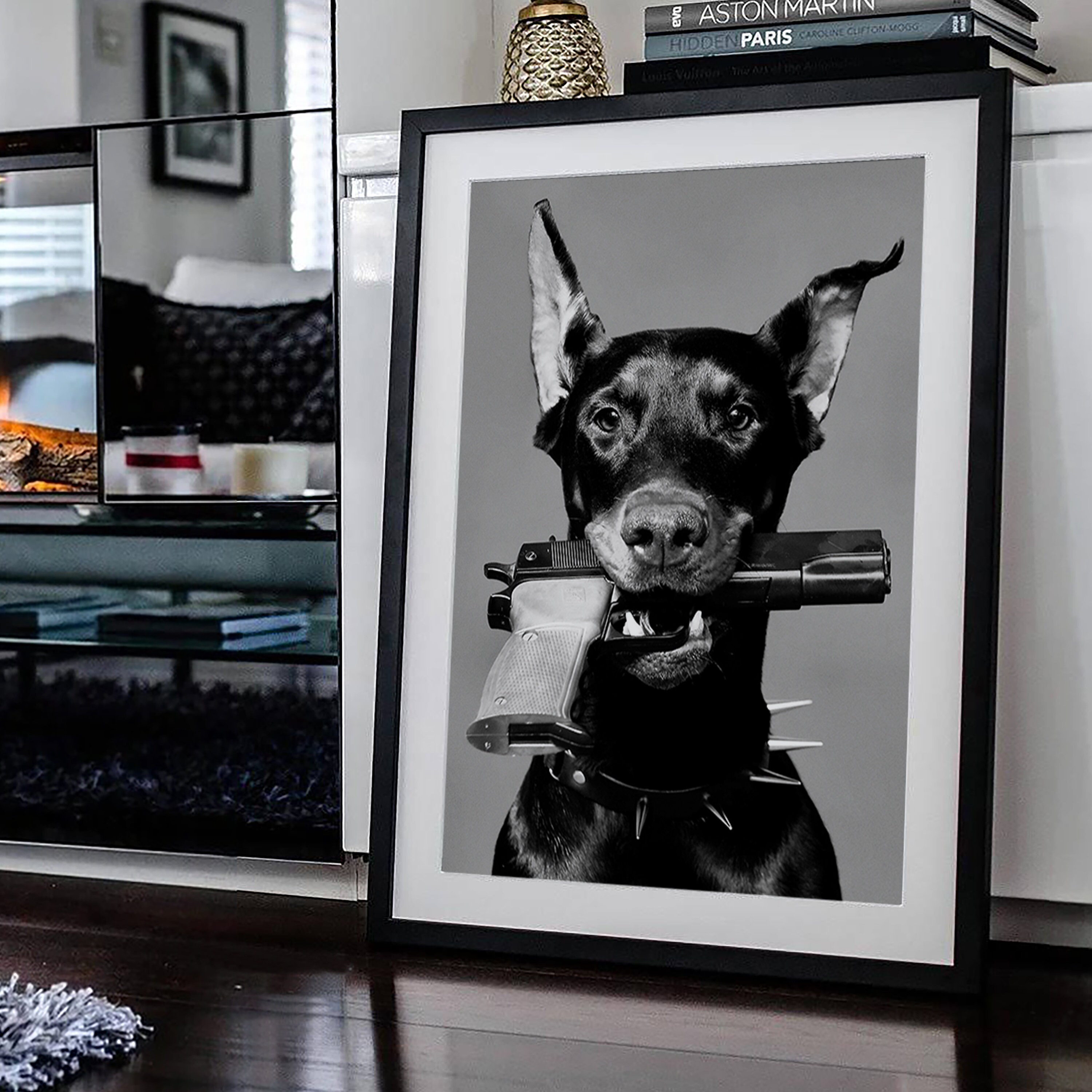 Doberman With Gun Print, Hypebeast Poster, Doberman Gun Print, Doberman ...