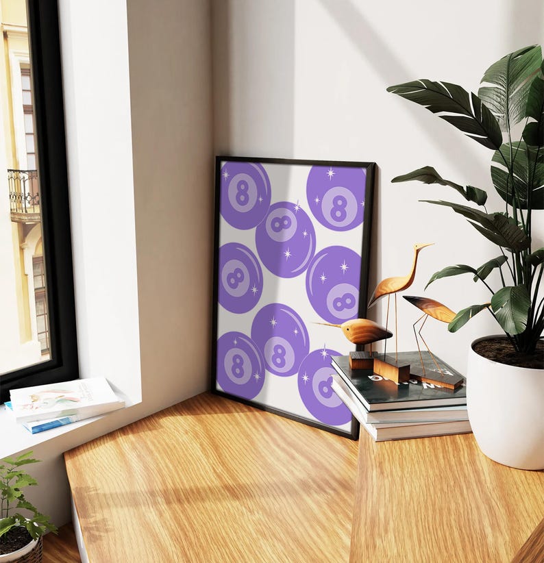Pool Ball Print, Lucky 8 Ball, Wall Art, Purple Wall Art, 8 Ball Poster ...