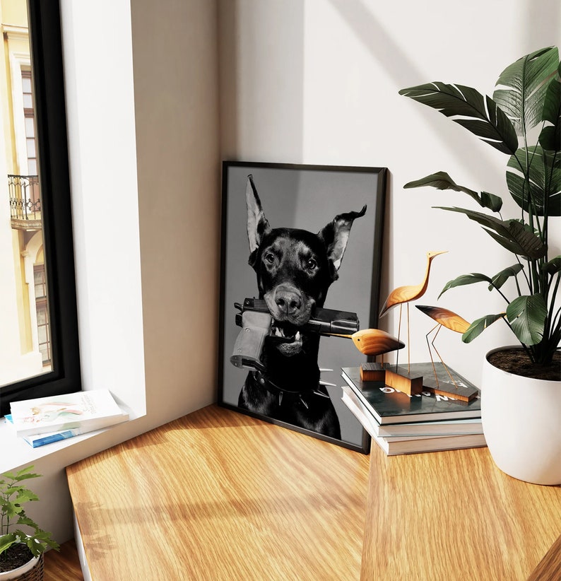 Doberman With Gun Print, Hypebeast Poster, Doberman Gun Print, Doberman ...
