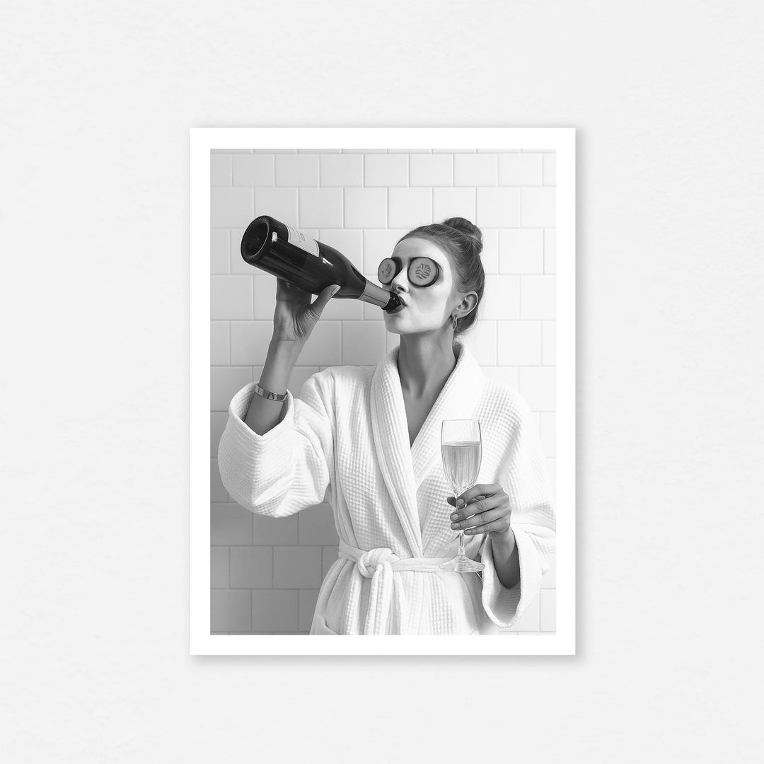 Bathroom Art Print, Champagne Poster, Drinking Poster, Bathroom Decor ...