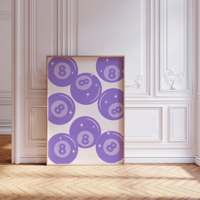 Pool Ball Print, Lucky 8 Ball, Wall Art, Purple Wall Art, 8 Ball Poster ...