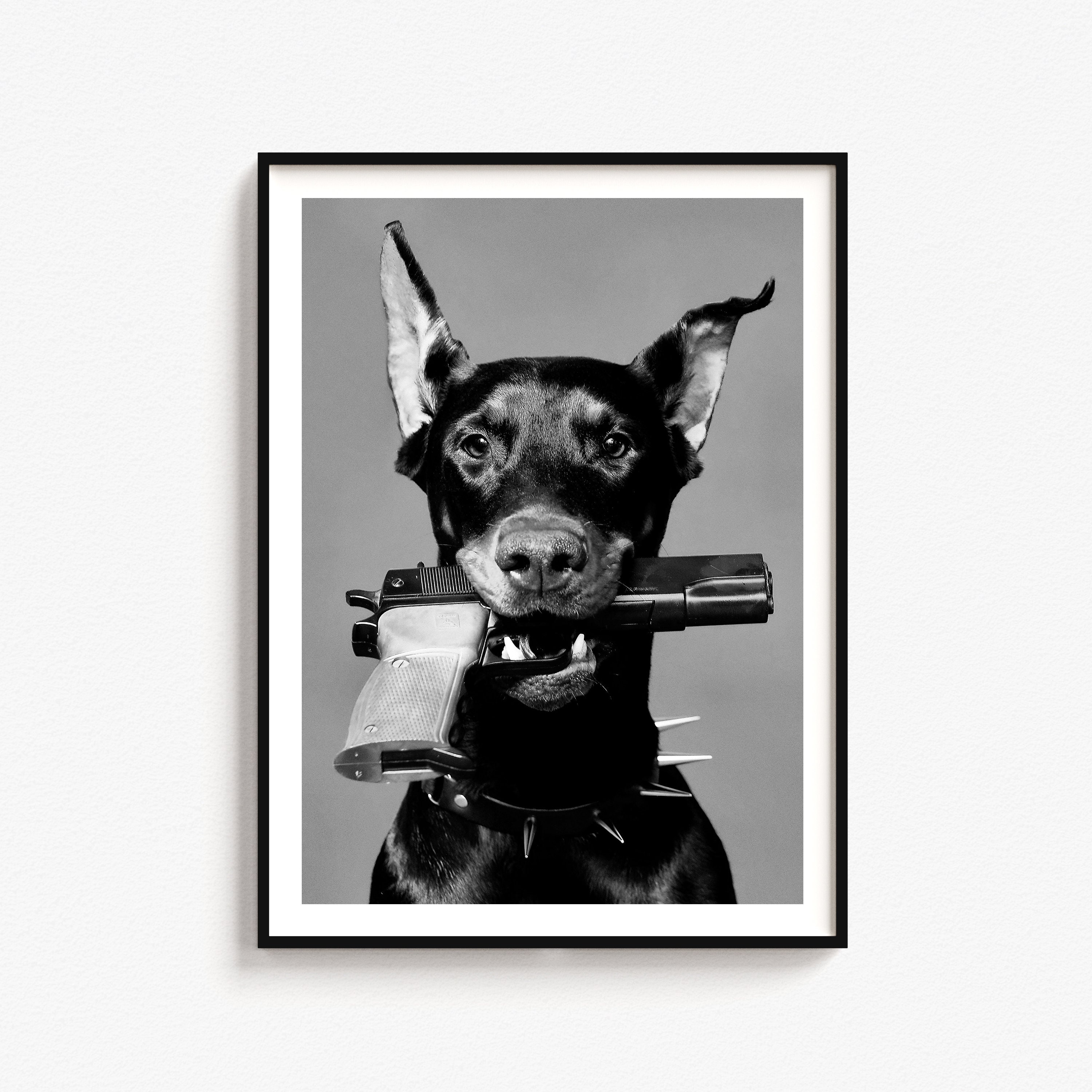Doberman With Gun Print, Hypebeast Poster, Doberman Gun Print, Doberman ...