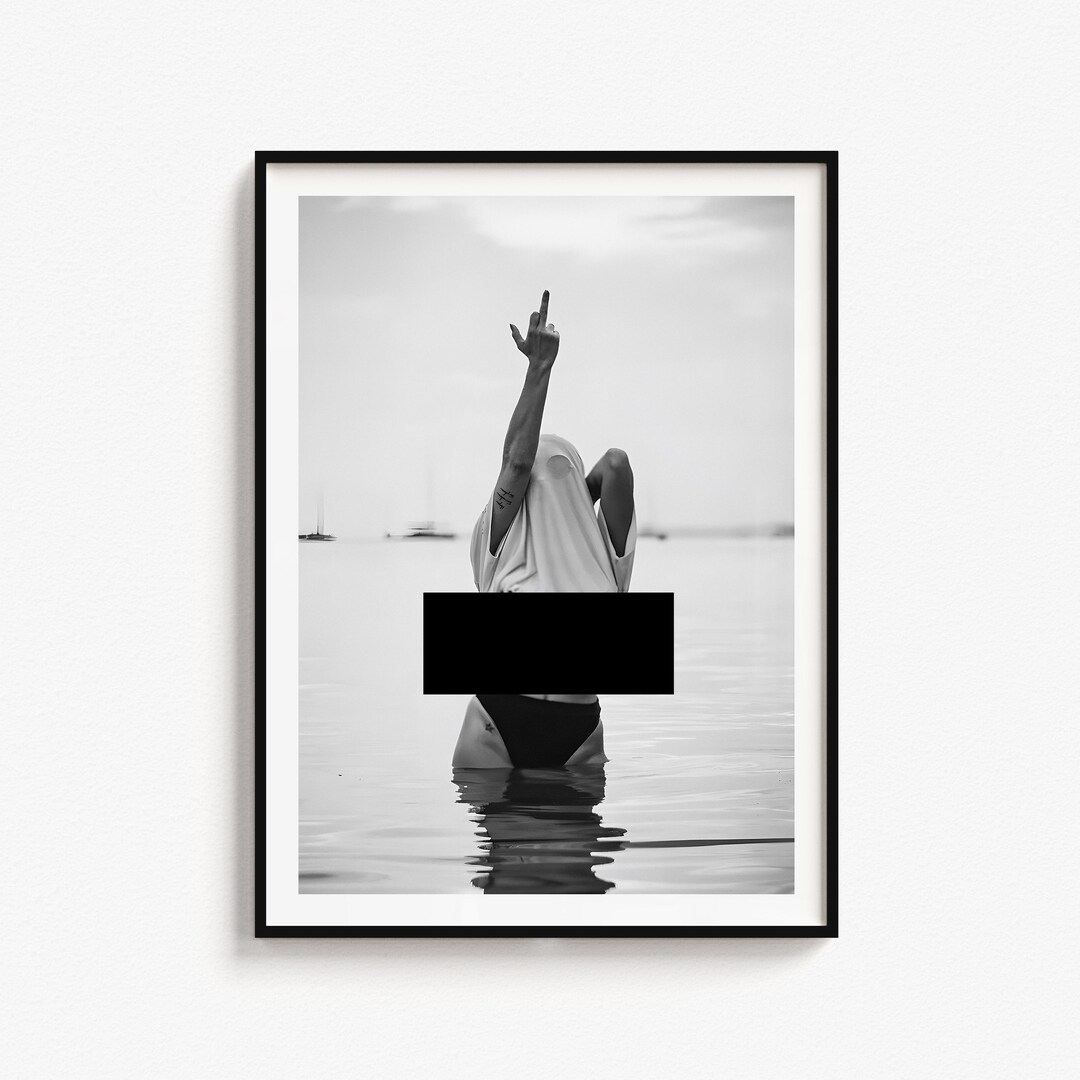 Middle Finger Poster, Girl on the Beach Showing Middle Finger, Bold ...