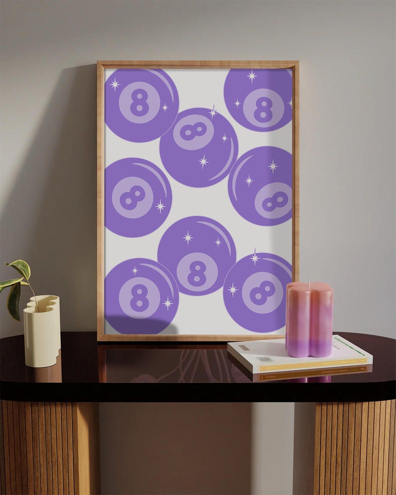 Pool Ball Print, Lucky 8 Ball, Wall Art, Purple Wall Art, 8 Ball Poster ...