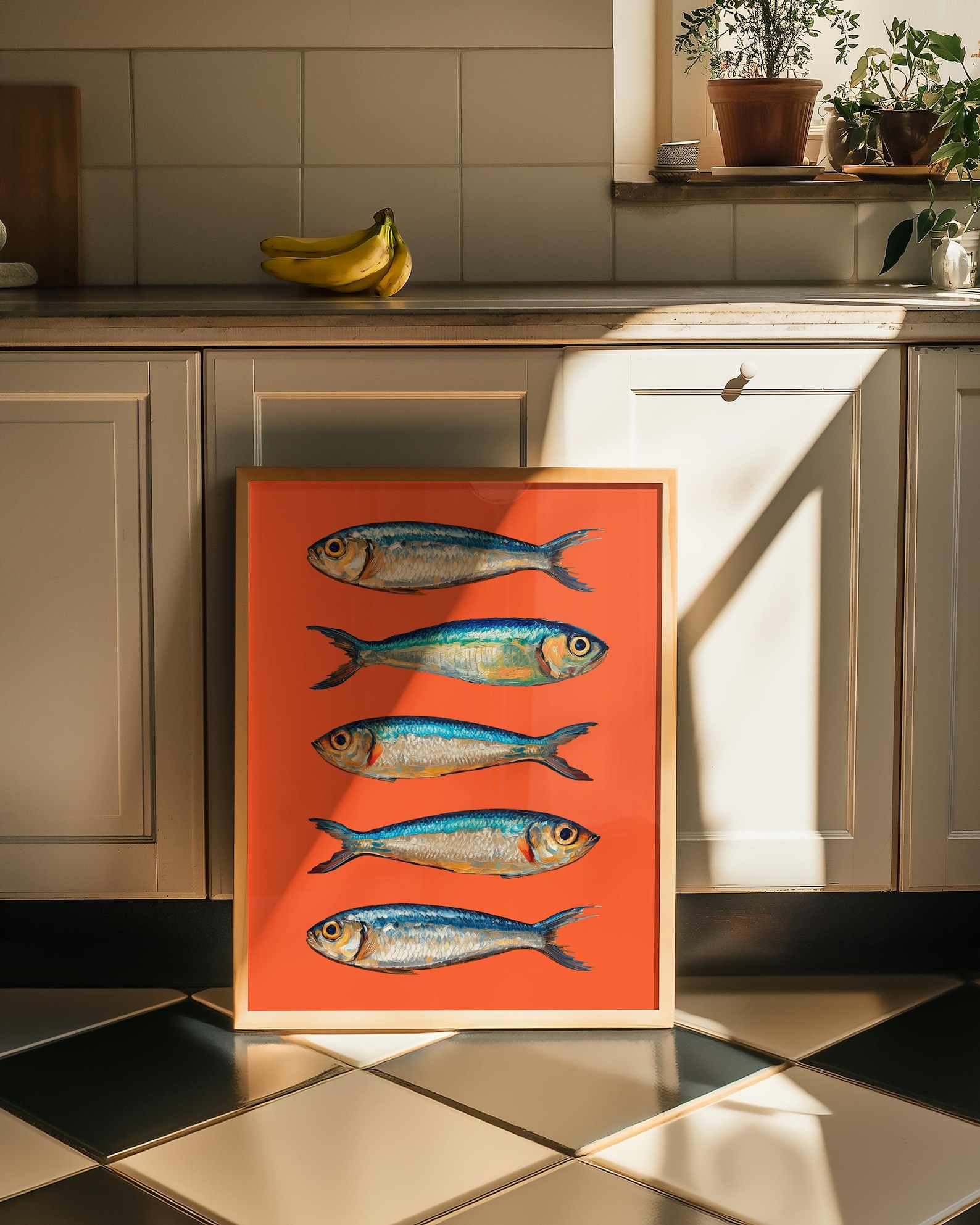 Sardines Poster, Orange Sardines Print, Orange Kitchen Decor, Fish ...