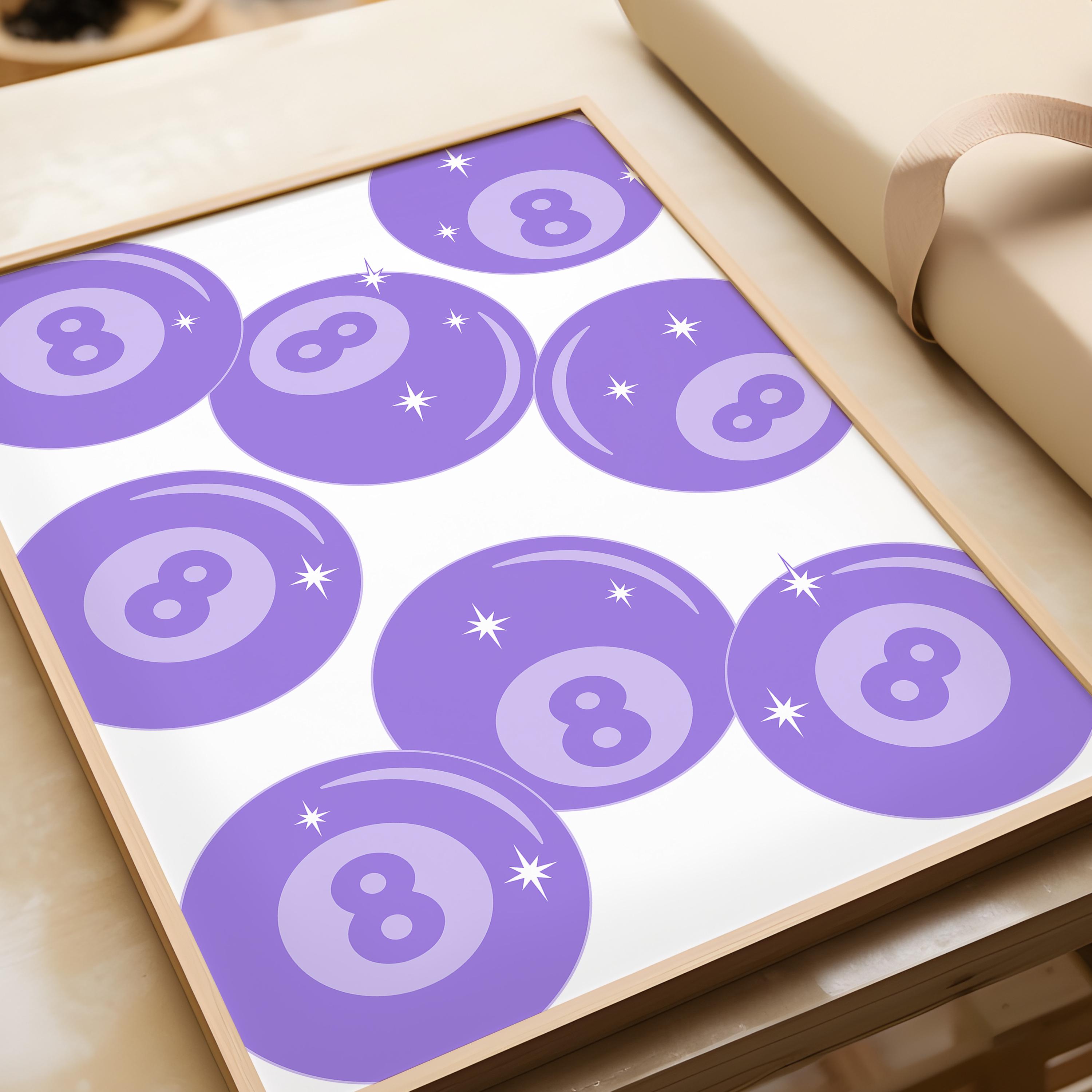 Pool Ball Print, Lucky 8 Ball, Wall Art, Purple Wall Art, 8 Ball Poster ...