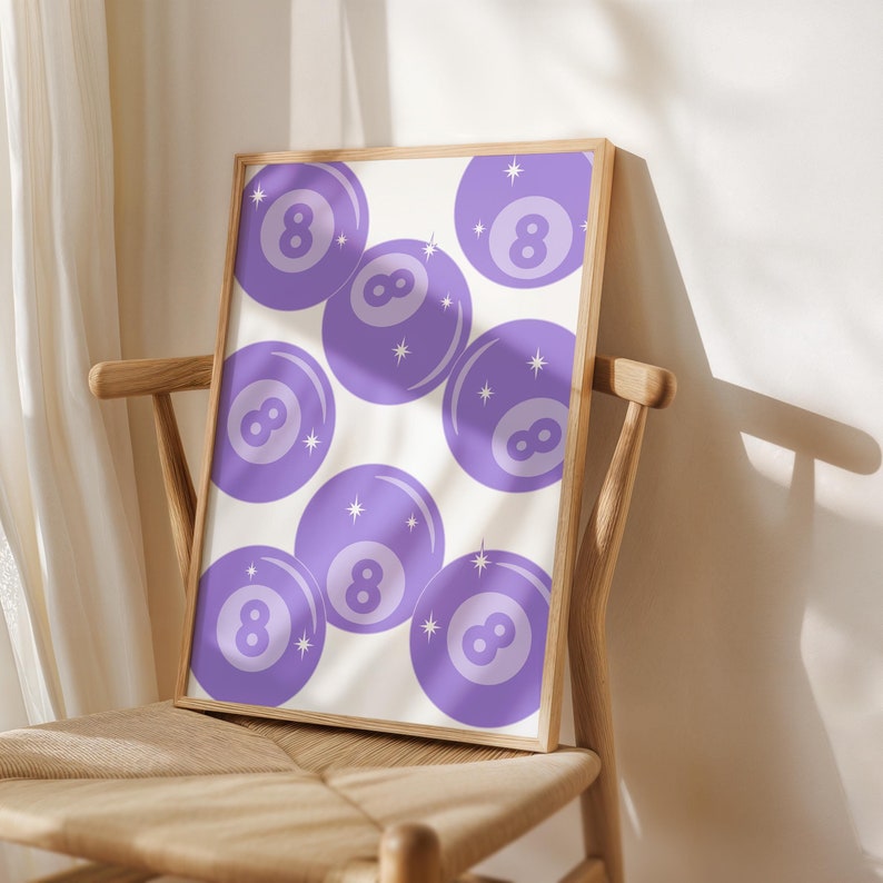 Pool Ball Print, Lucky 8 Ball, Wall Art, Purple Wall Art, 8 Ball Poster ...