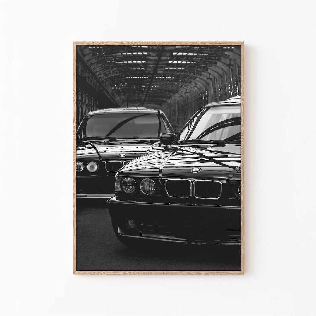 BMW E34 Poster, Old BMW Car Print, BMW Wall Art, Vintage Car Poster, Classic Car Art, Black and ...