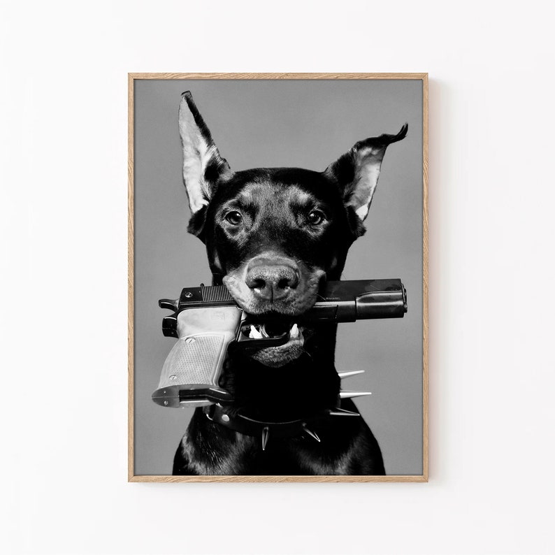 Doberman With Gun Print, Hypebeast Poster, Doberman Gun Print, Doberman ...