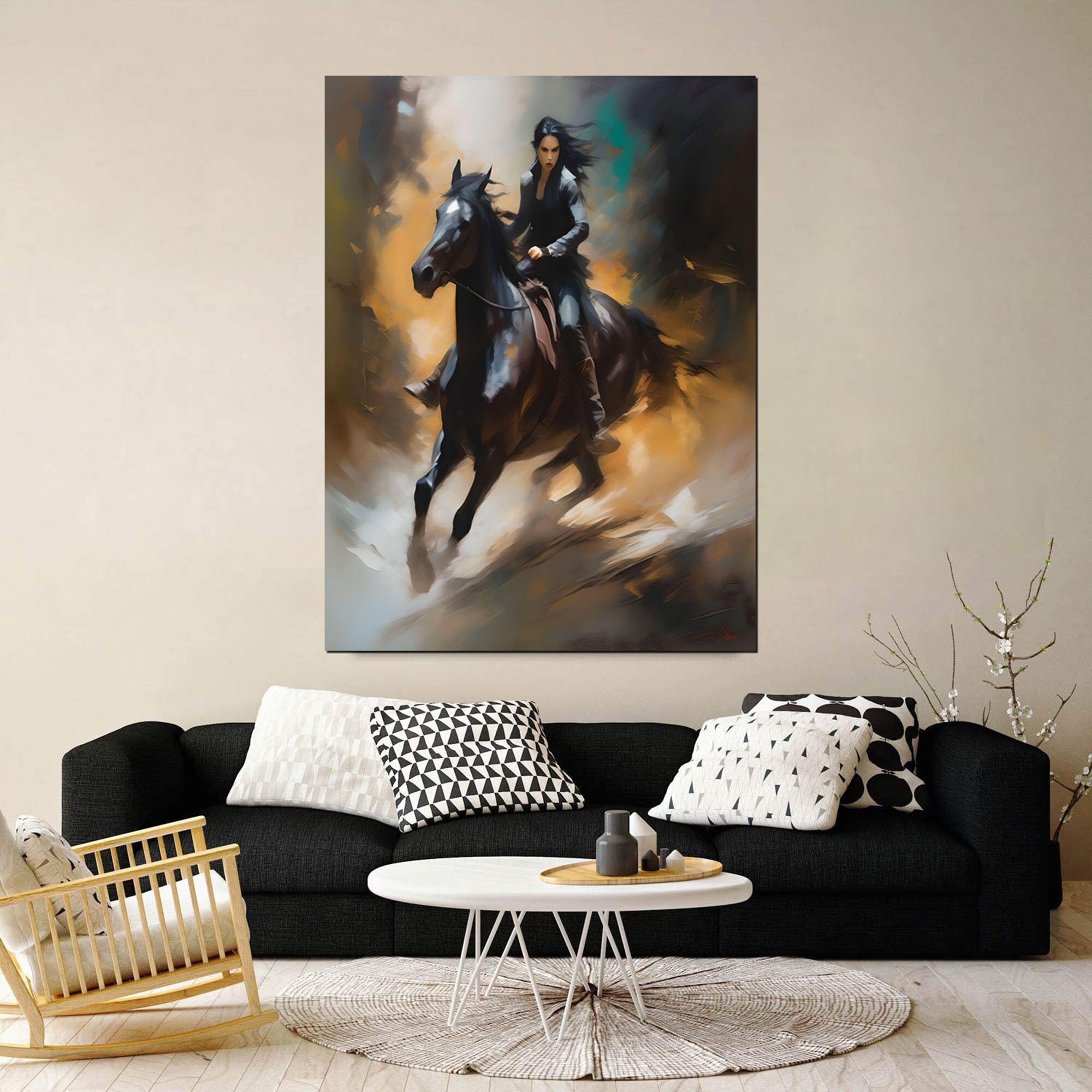 Equestrian Horse Oil Painting Female on Horse Riding Art Print ...