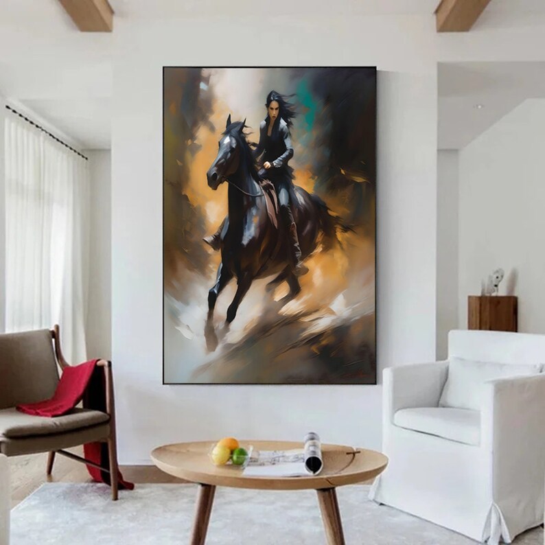 Equestrian Horse Oil Painting Female on Horse Riding Art Print ...