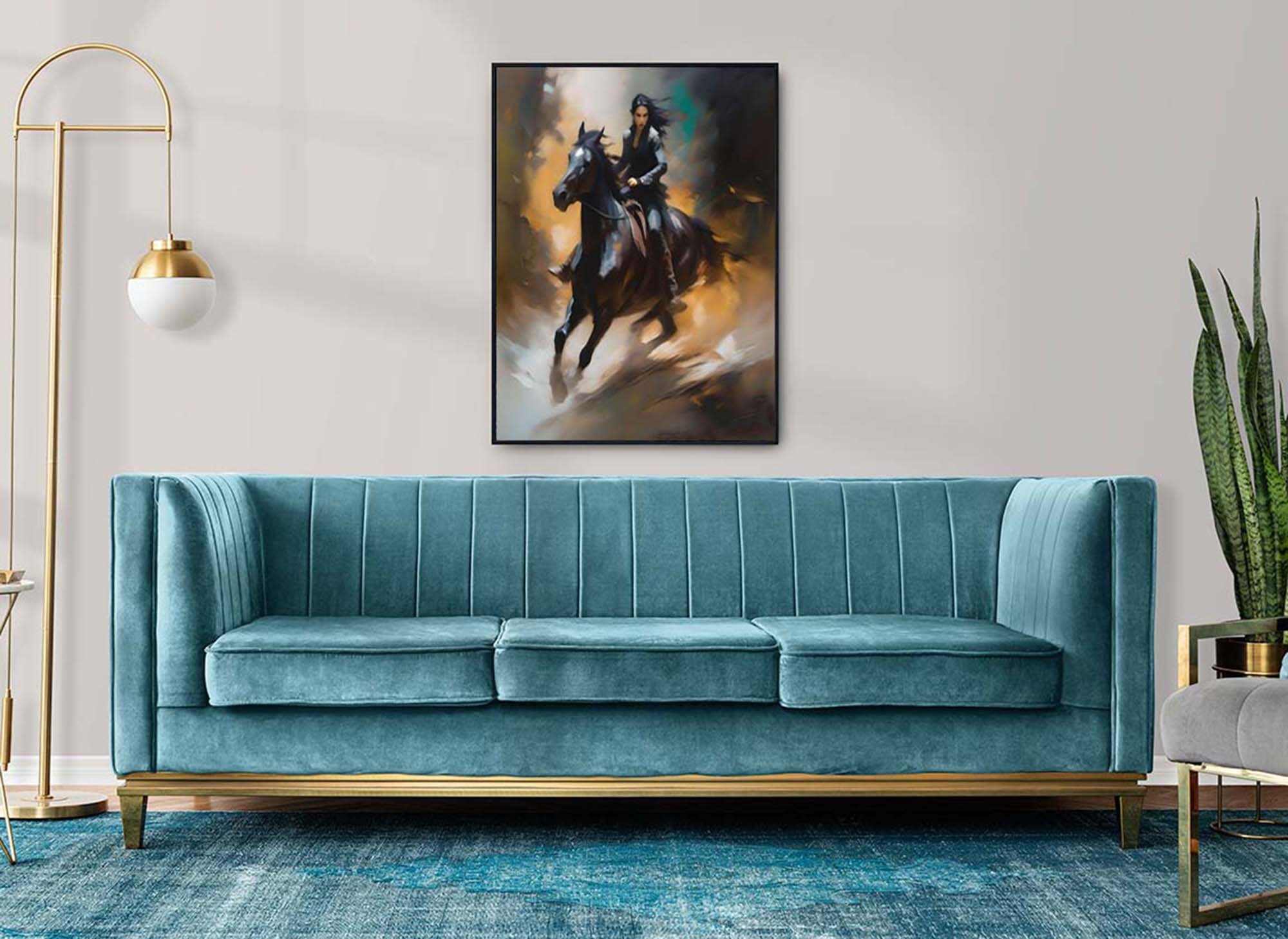 Equestrian Horse Oil Painting Female on Horse Riding Art Print ...