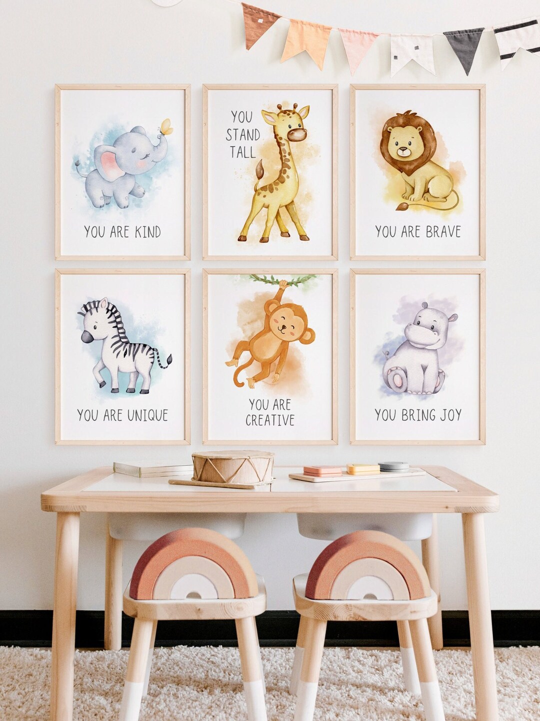 Watercolor Safari Animals Nursery Prints: Set of 6 Affirmation Art ...