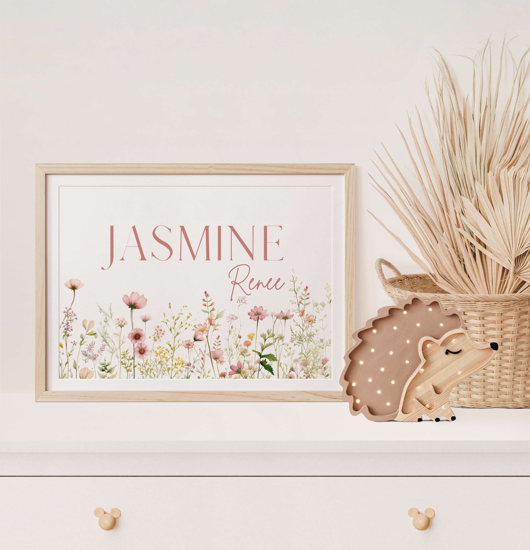 Floral Name Sign for Nursery, Wildflower Nursery Decor, Custom Name ...