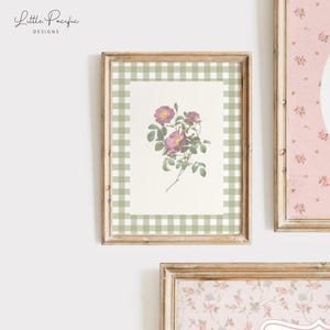 Vintage Nursery Gallery Wall, Pink and Green Nursery Decor, Gingham ...